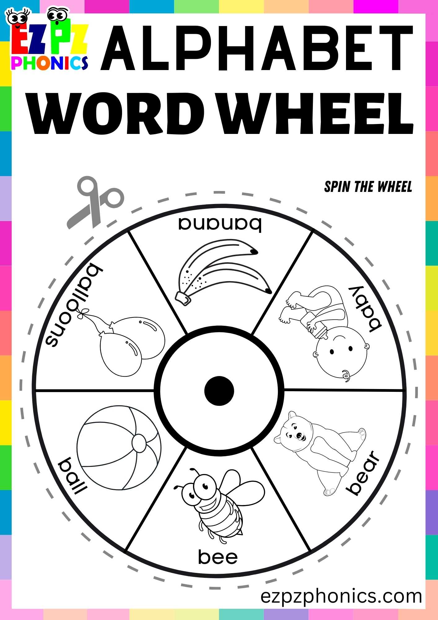 Letter B Alphabet Coloring Spinner Wheel Phonics - ezpzphonics.com
