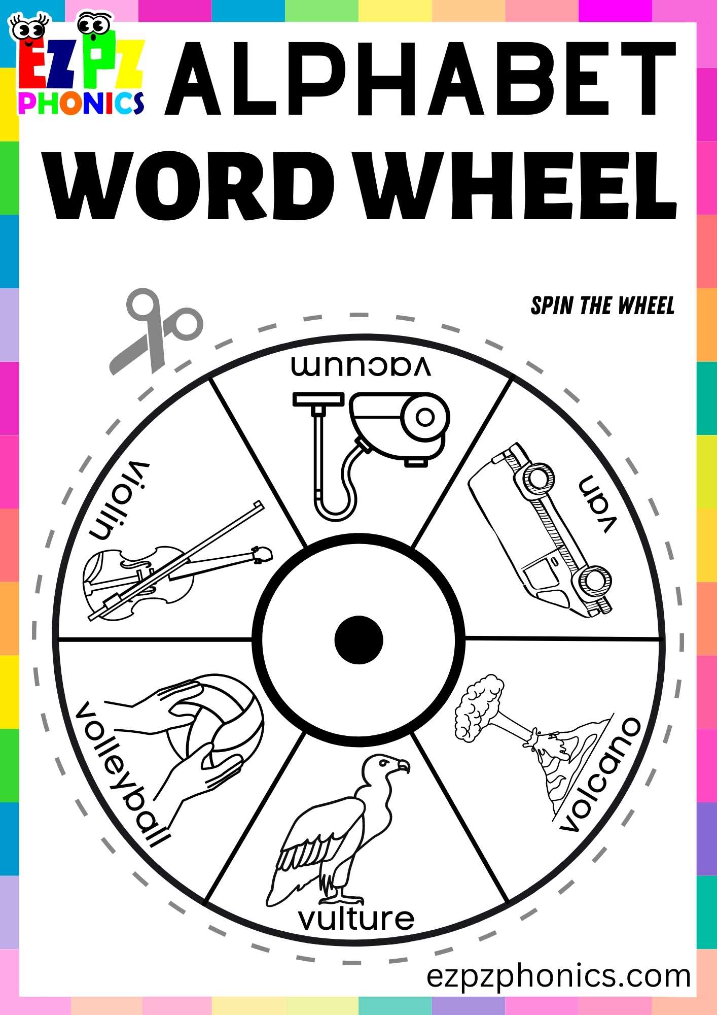 Letter V Alphabet Coloring Spinner Wheel Phonics - ezpzphonics.com