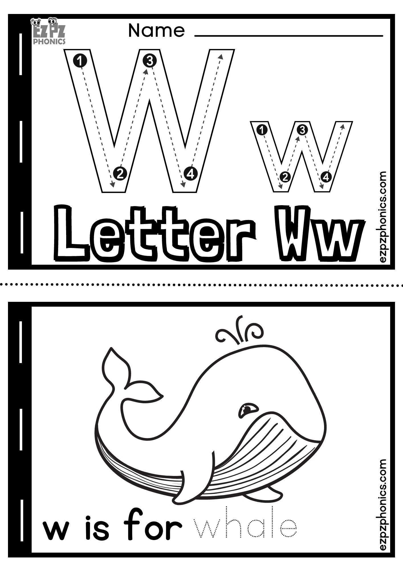 Letter W Alphabet Coloring Book Half Page Free Printable PDF ...