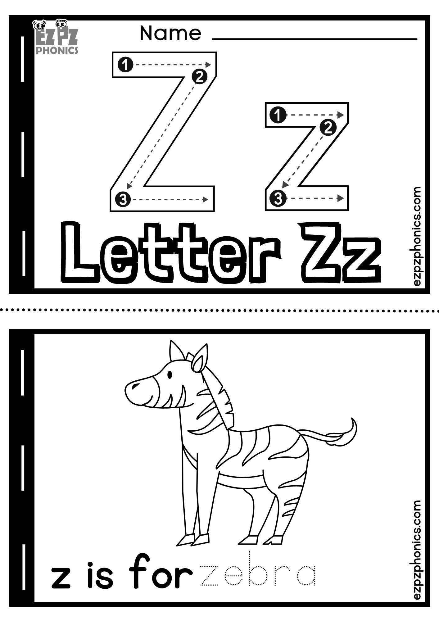 Letter Z Alphabet Coloring Book Half Page Free Printable PDF ...