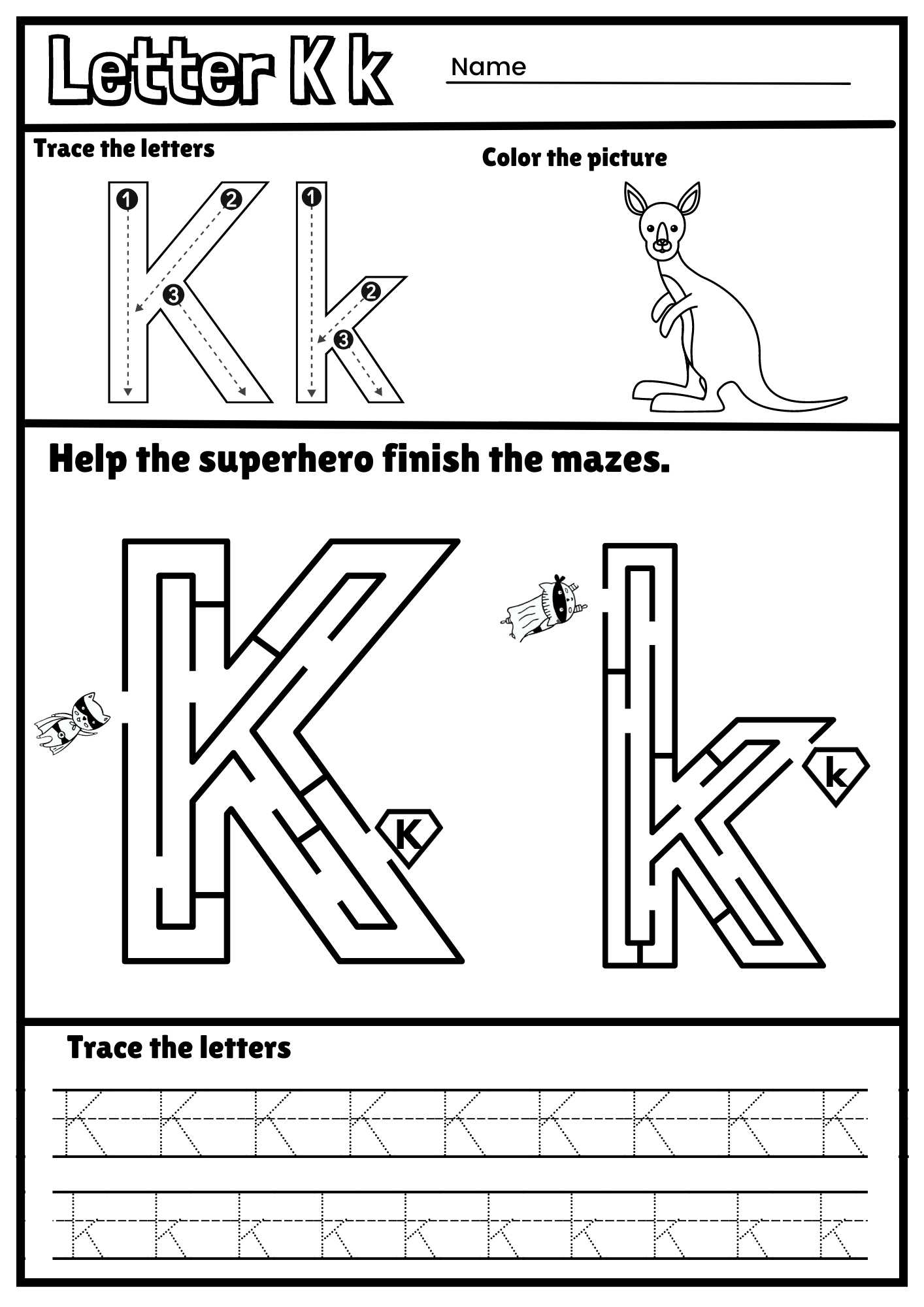 Letter K Alphabet Tracing And Coloring Free Printable PDF - ezpzphonics.com