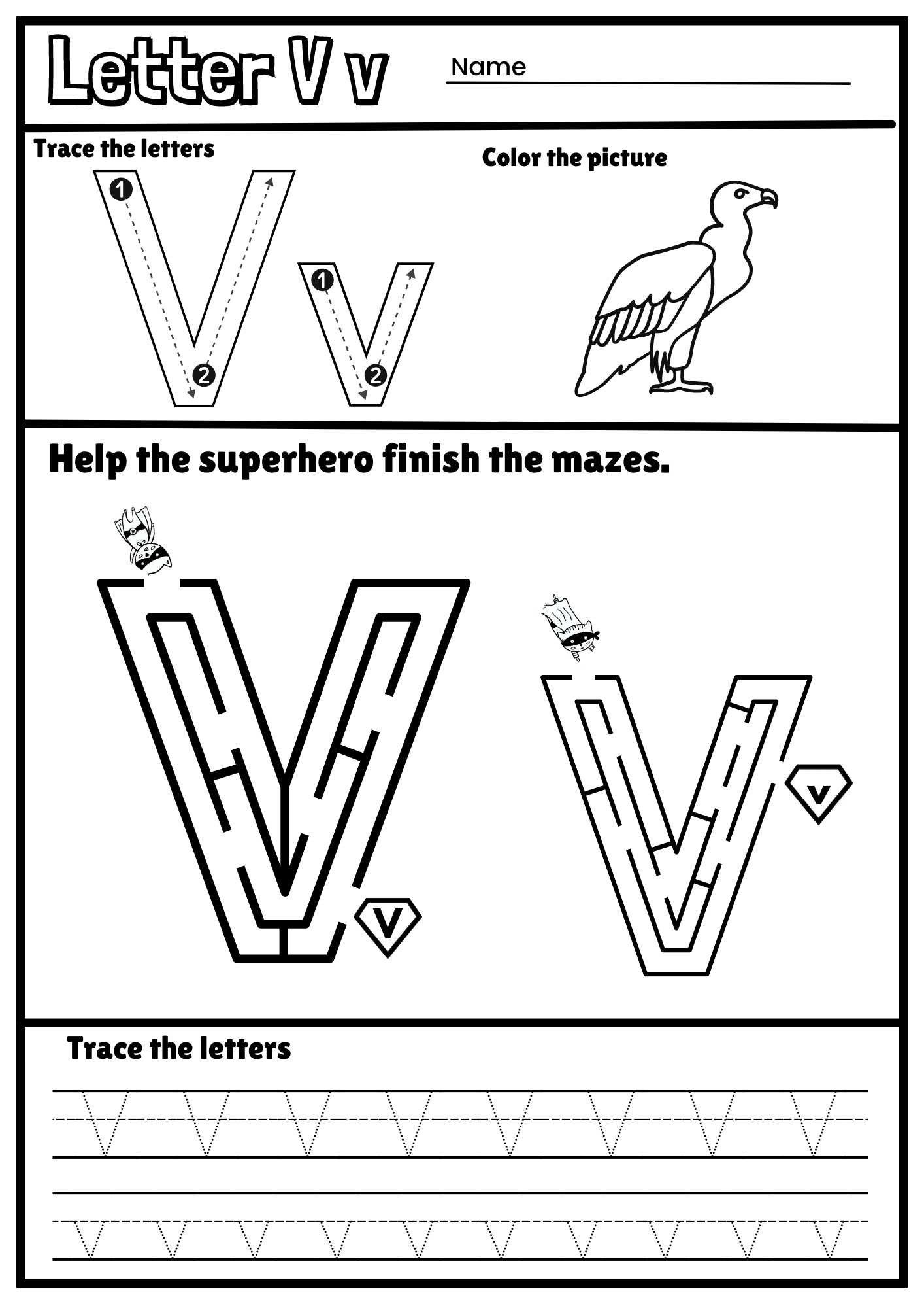 Letter V Alphabet Tracing And Coloring Free Printable PDF - ezpzphonics.com