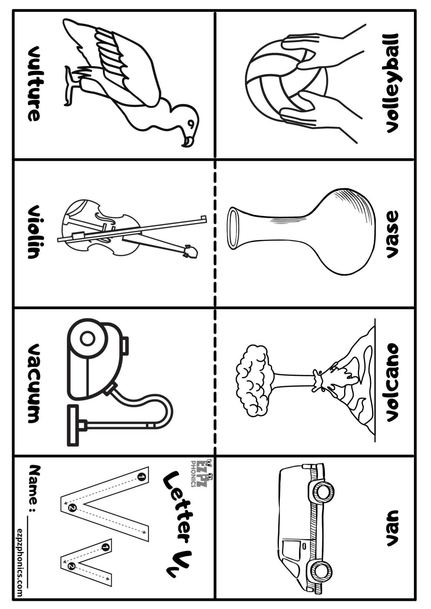 Letter V Mini Coloring Book Free Printable PDF - ezpzphonics.com