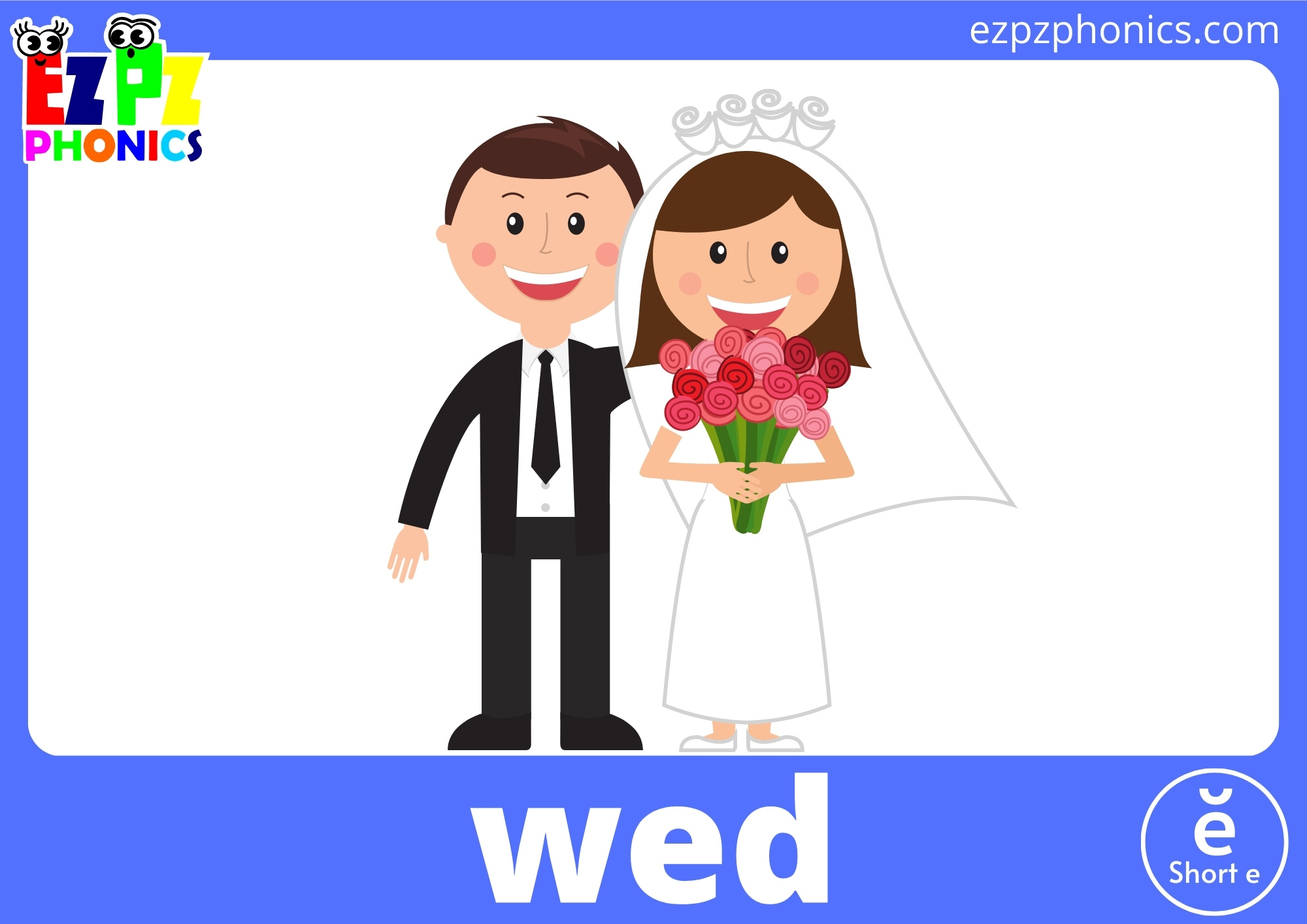 E Short Vowel CVC Words Flaschards - ezpzphonics.com