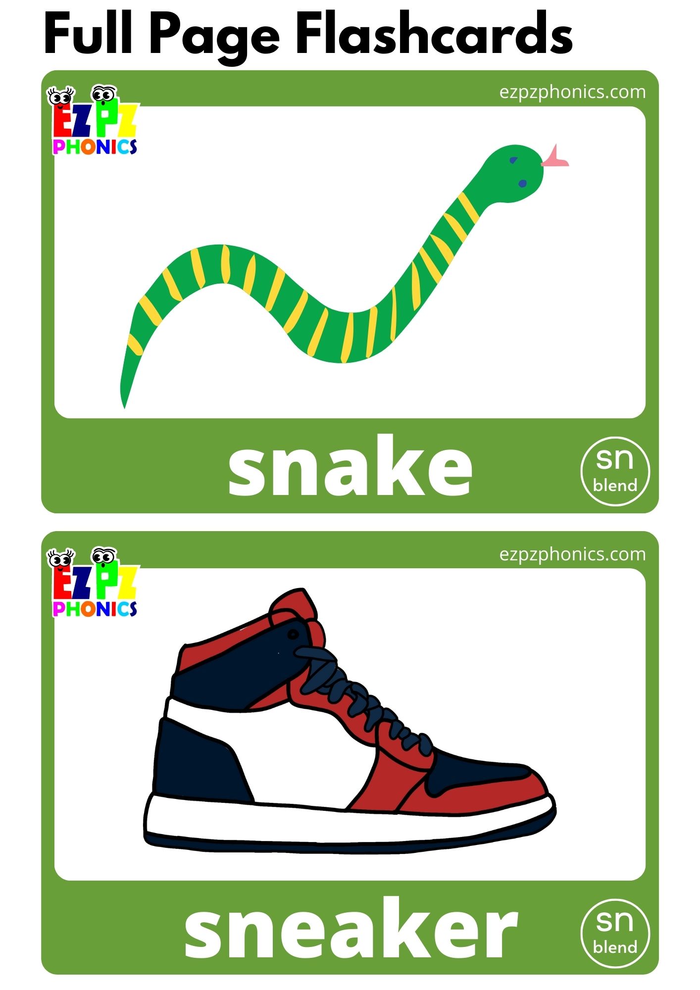 SN Blends Phonics Flashcards with Images and Words Download Free ...