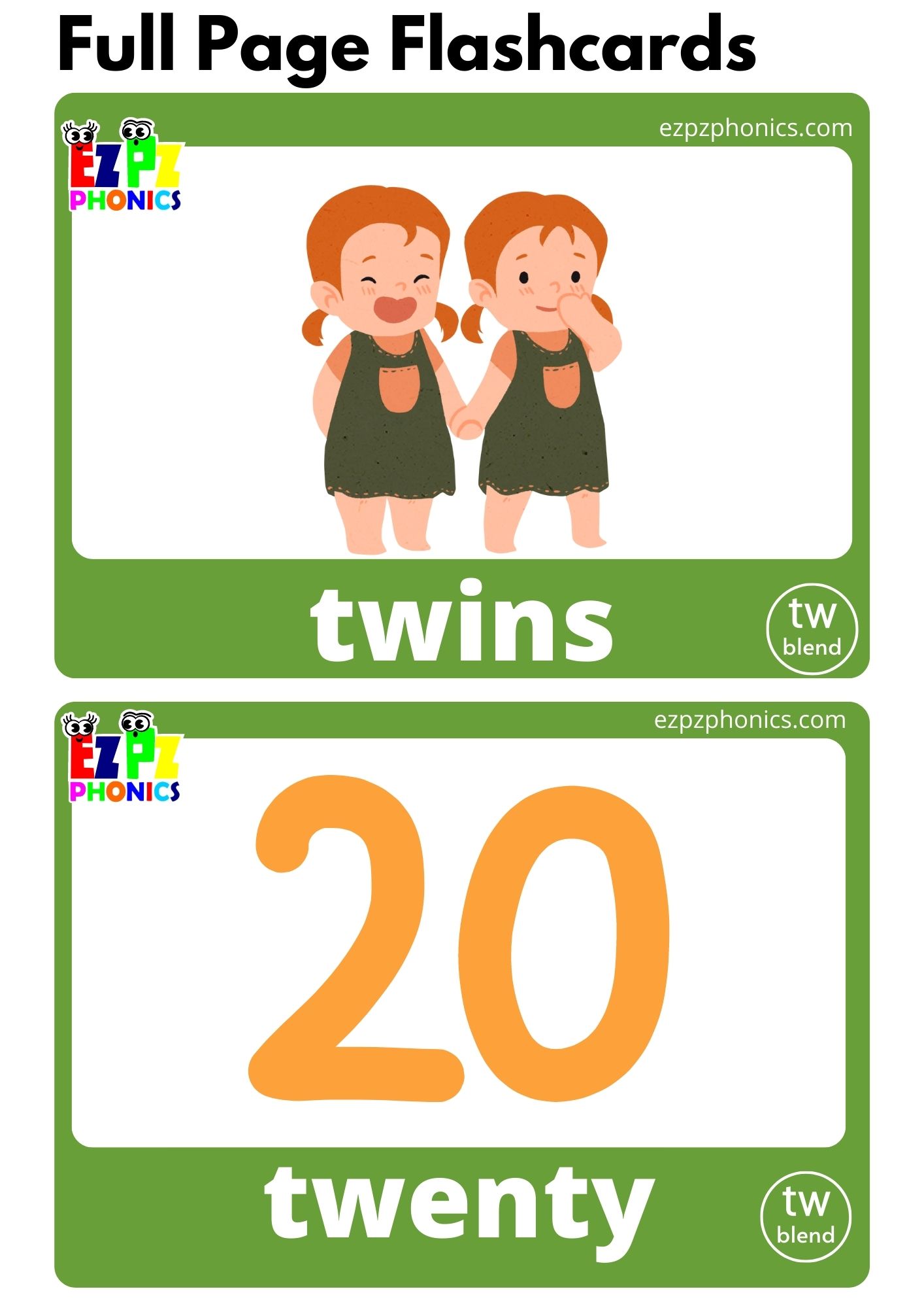 TW Blends Phonics Flashcards with Images and Words Download Free ...