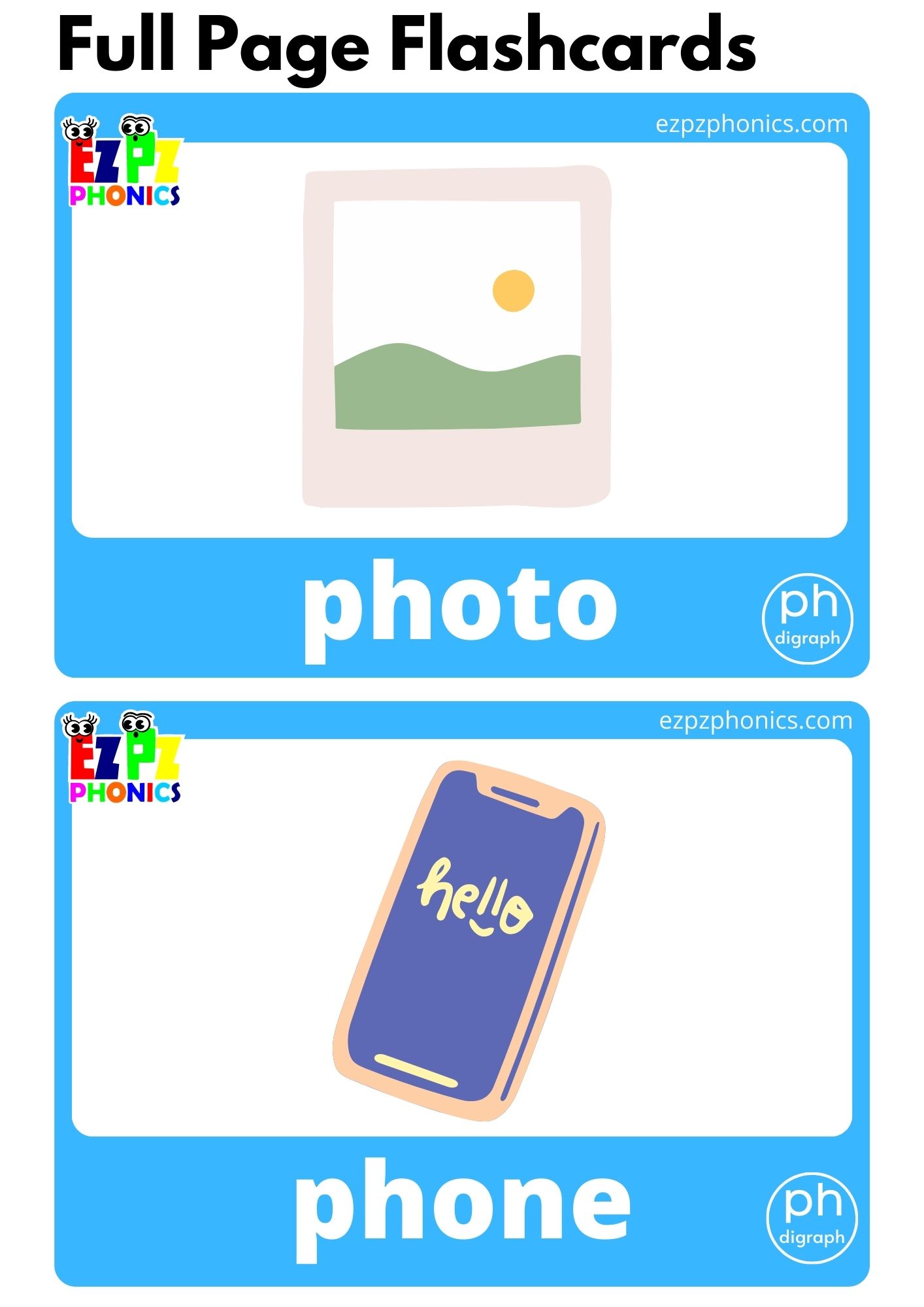 PH Digraphs Phonics Flashcards with Images and Words Download Free ...