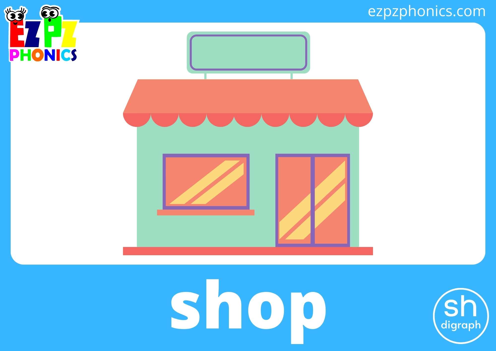 SH Digraphs Phonics Flashcards with Images and Words Download Free ...