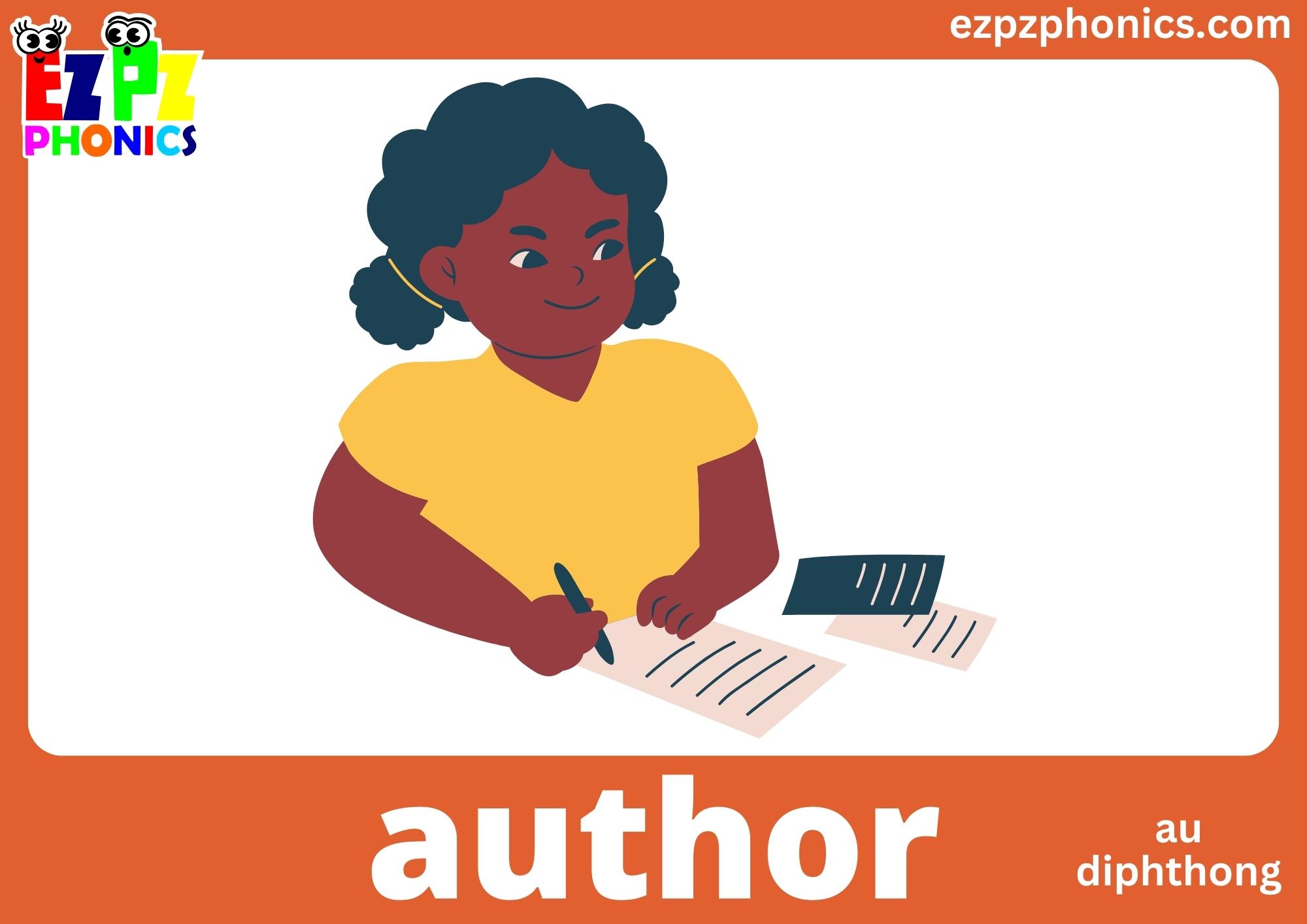 AU Diphthong Words Phonics Flashcards with Images and Words Free ...