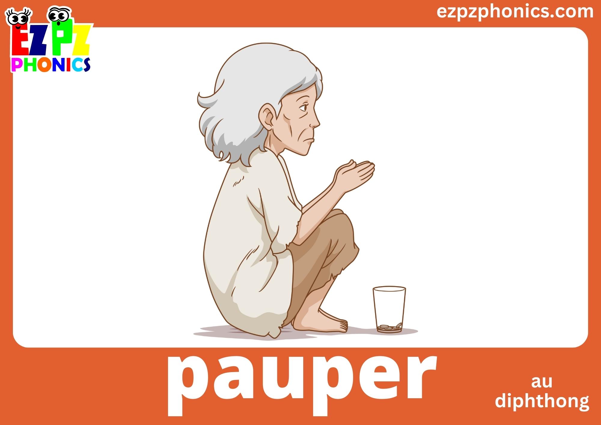 AU Diphthong Words Phonics Flashcards with Images and Words Free ...
