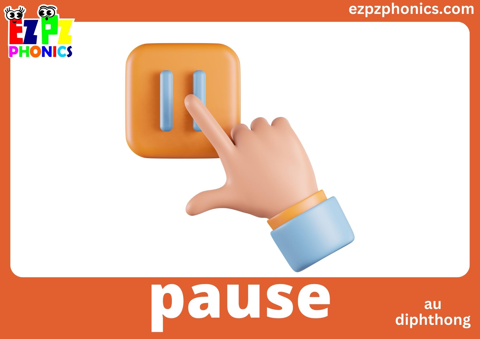 AU Diphthong Words Phonics Flashcards with Images and Words Free ...