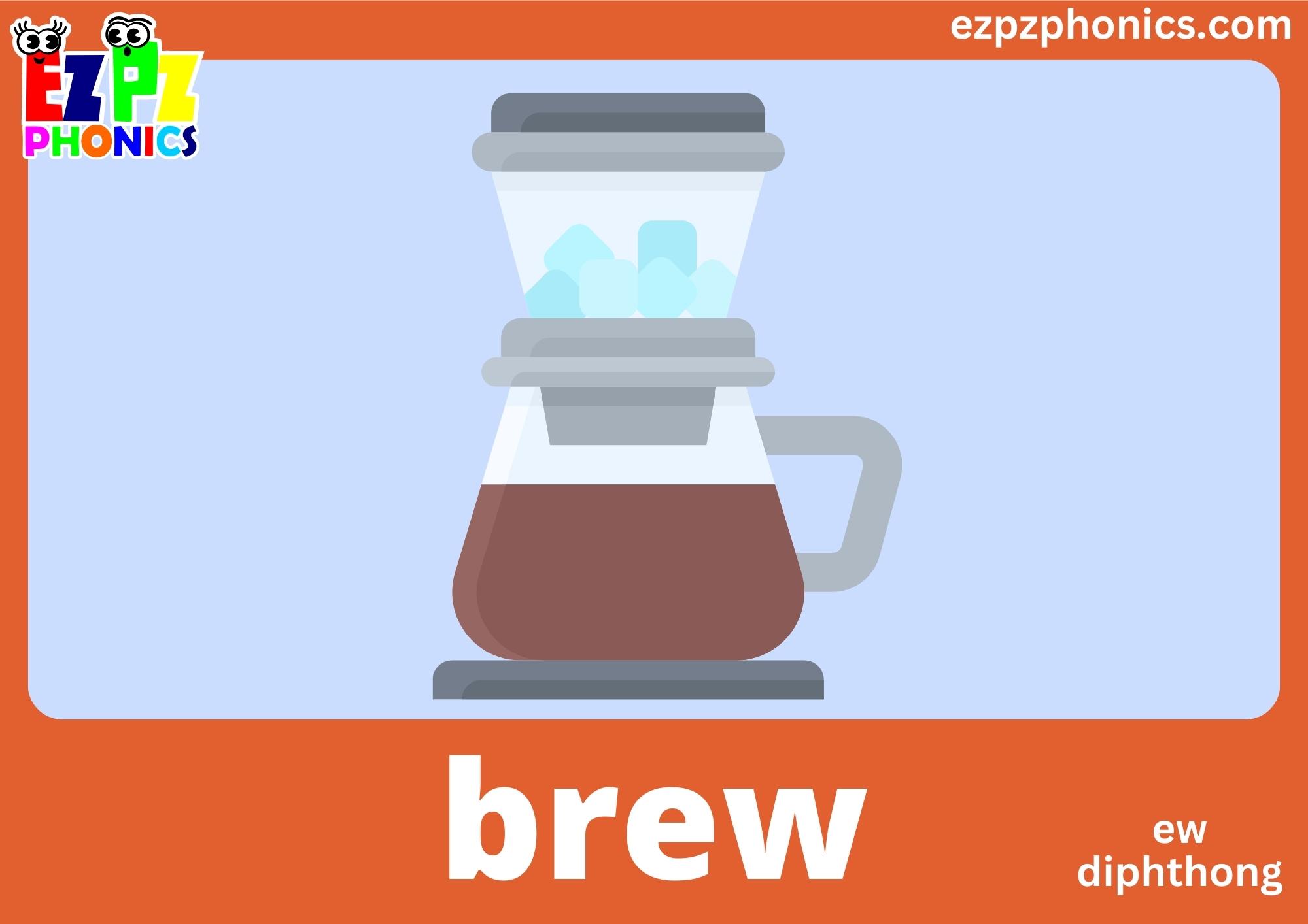 EW Diphthong Words Phonics Flashcards with Images and Words Free ...