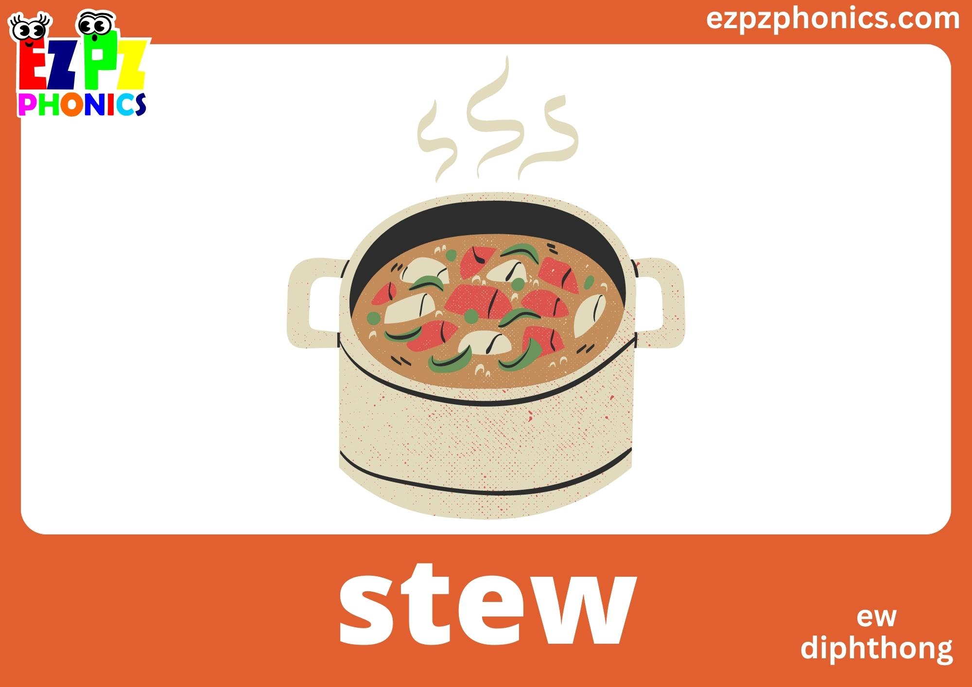 EW Diphthong Words Phonics Flashcards with Images and Words Free ...