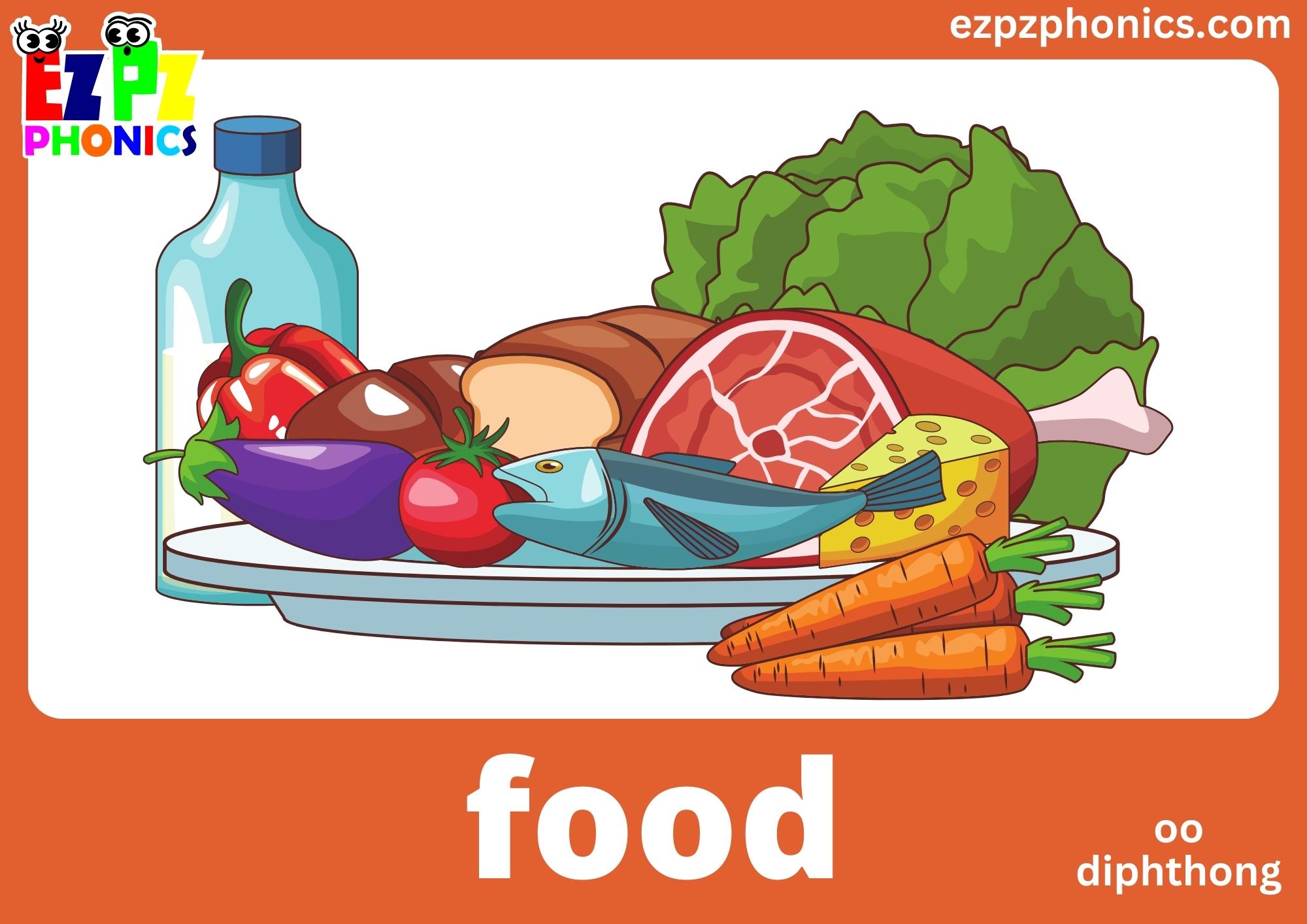 OO Diphthong Words Phonics Flashcards with Images and Words Free ...