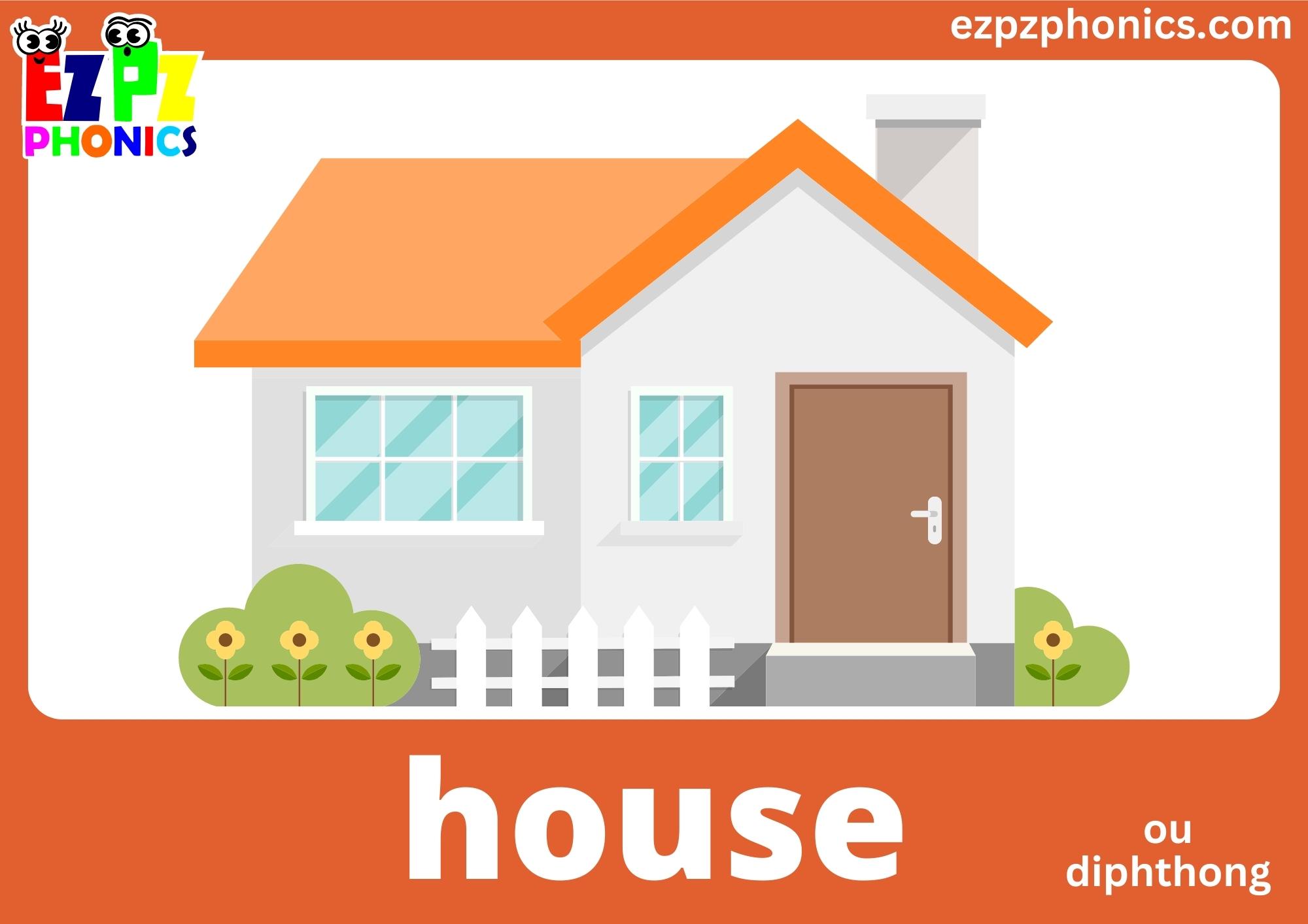 OU Diphthong Words Phonics Flashcards with Images and Words Free ...