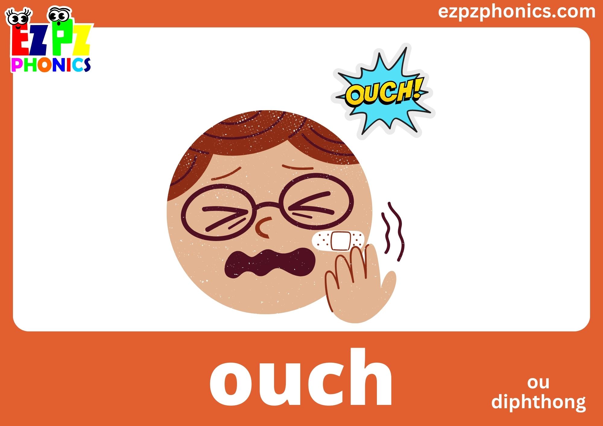 OU Diphthong Words Phonics Flashcards with Images and Words Free ...