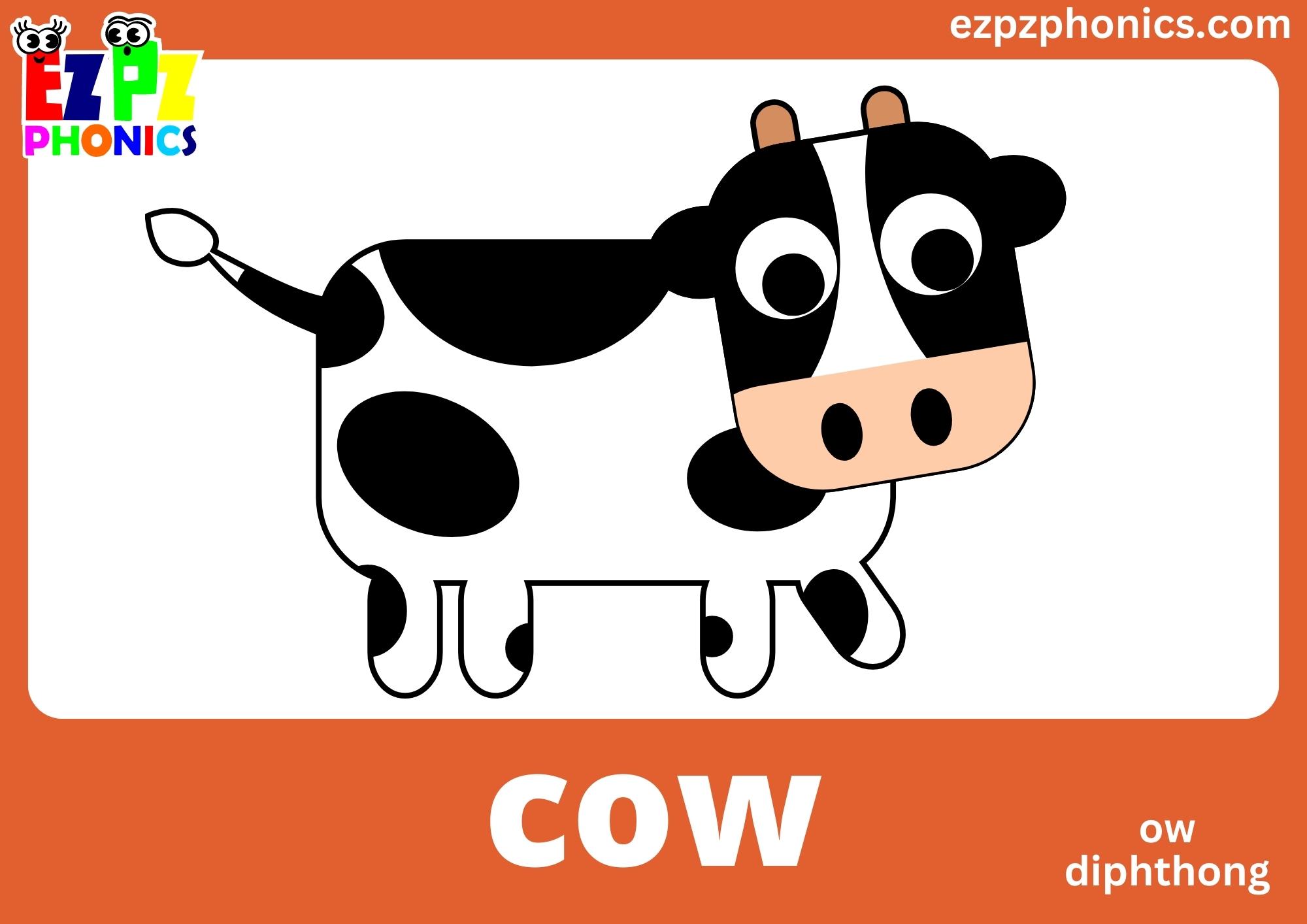 OW Diphthong Words Phonics Flashcards with Images and Words Free ...