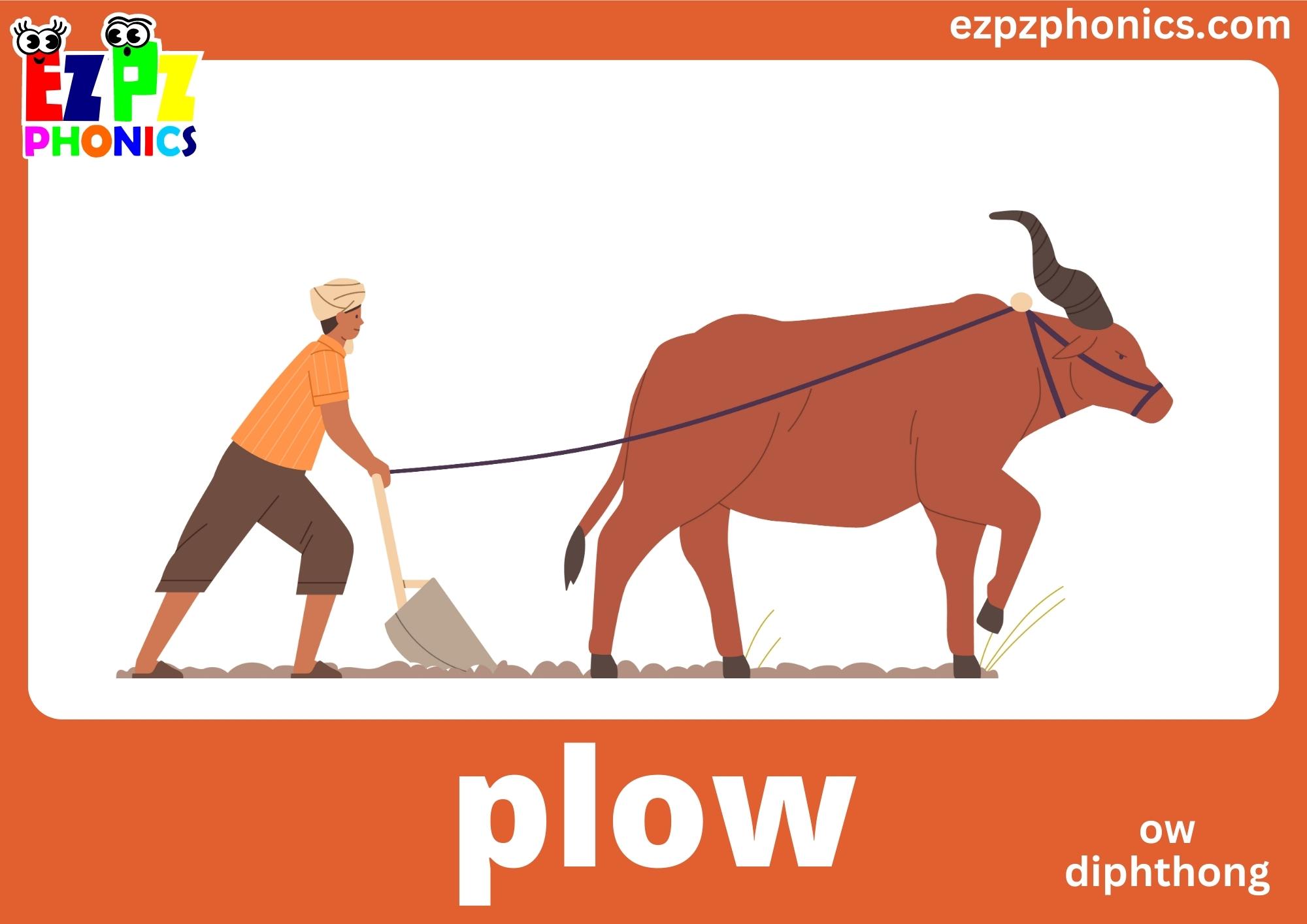 OW Diphthong Words Phonics Flashcards with Images and Words Free ...