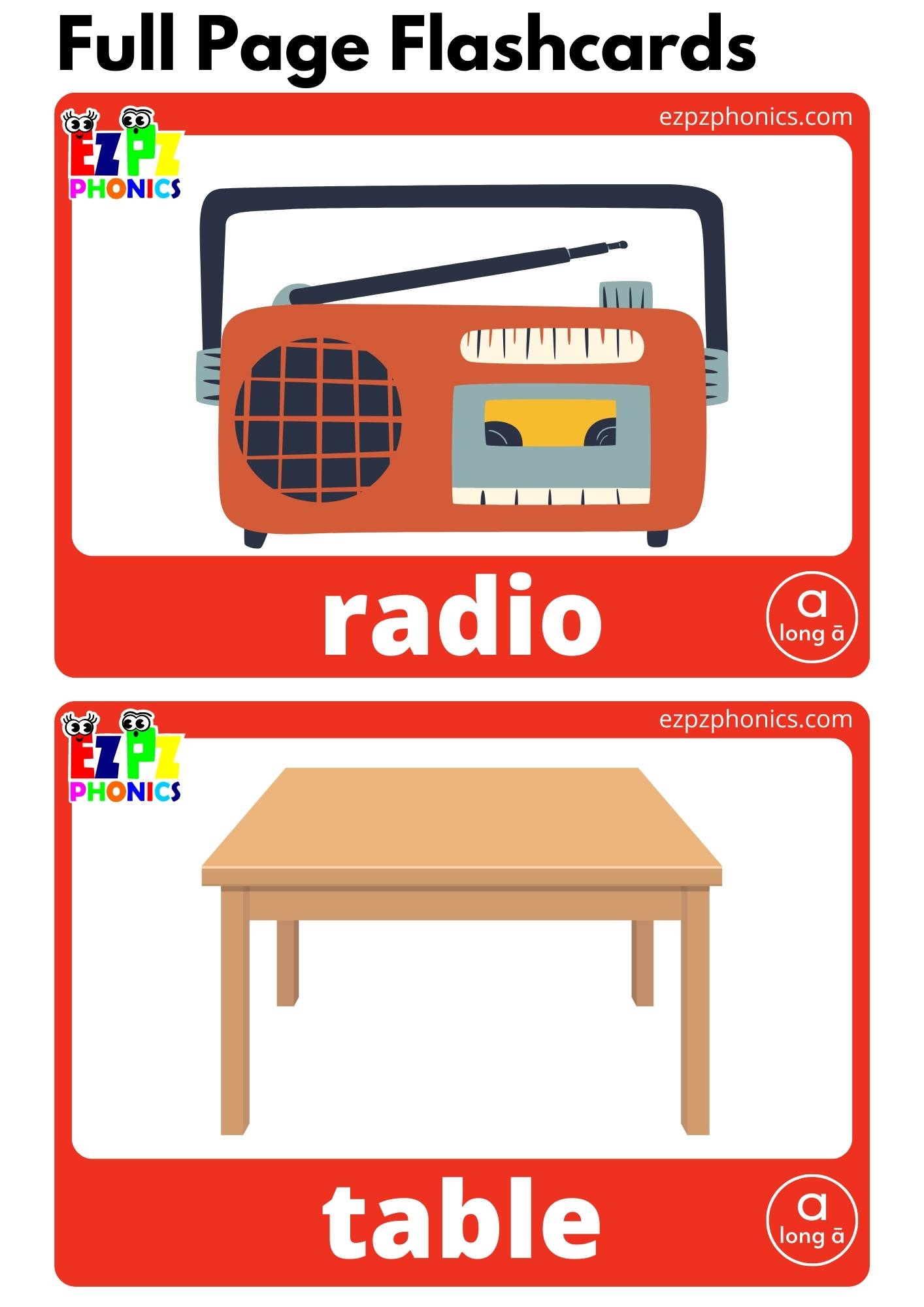a Words Long A Vowel Sounds Flashcards with Words and Images Phonics ...