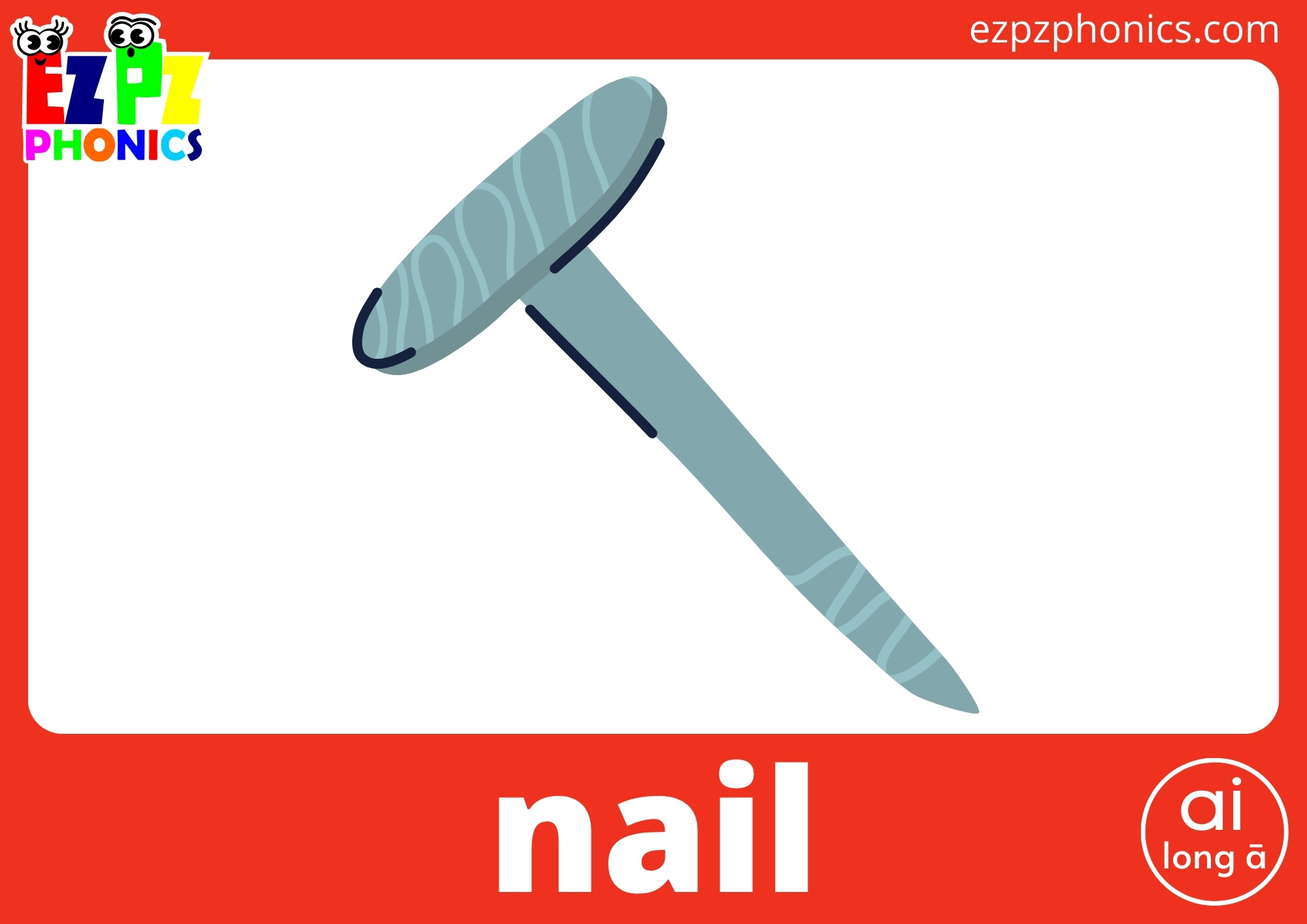 ai Words Long A Vowel Phonics Flashcards - ezpzphonics.com