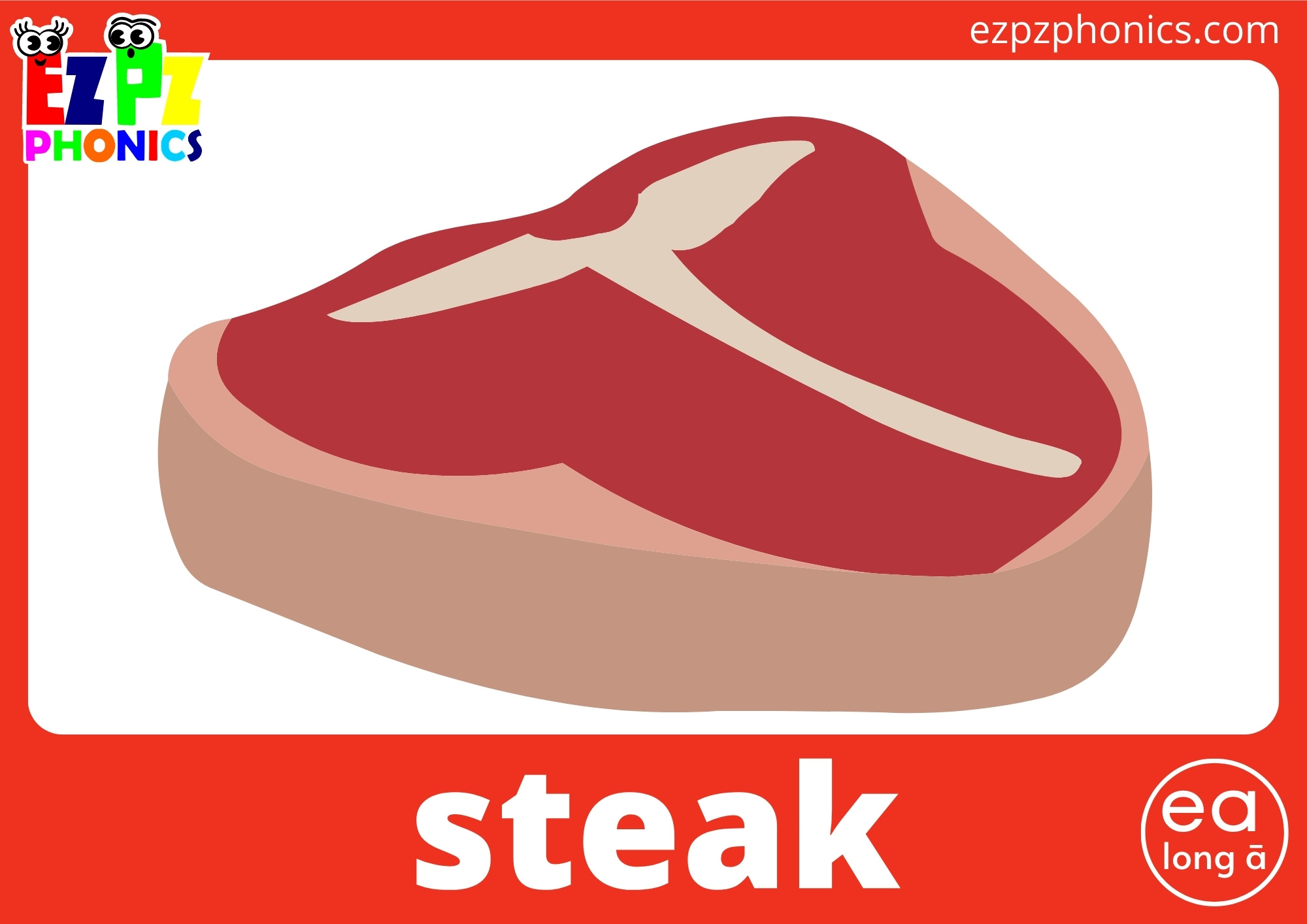 ea Words Long A Vowel Phonics Flashcards - ezpzphonics.com