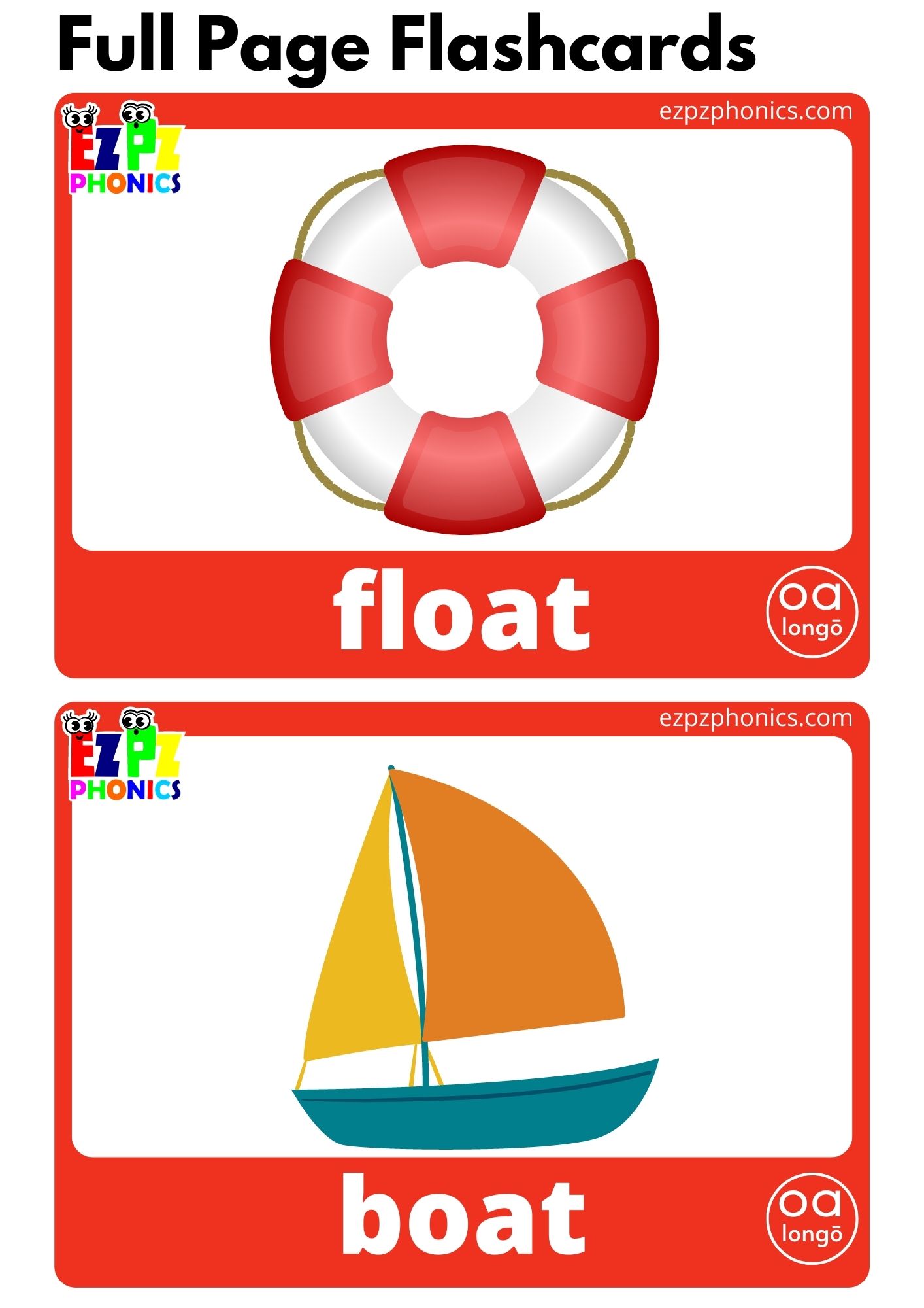 oa Words Long O Vowel Sounds Flashcards with Images and Words Free ...