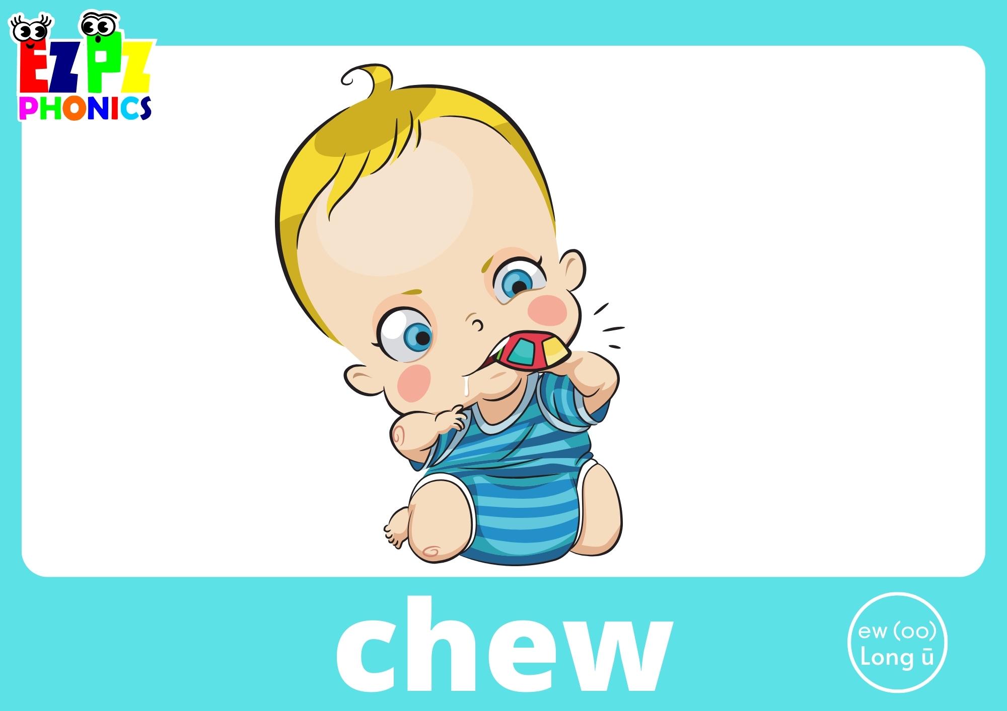 EW Words Long U (oo) Vowel Sound Flashcards with Images and Words ...