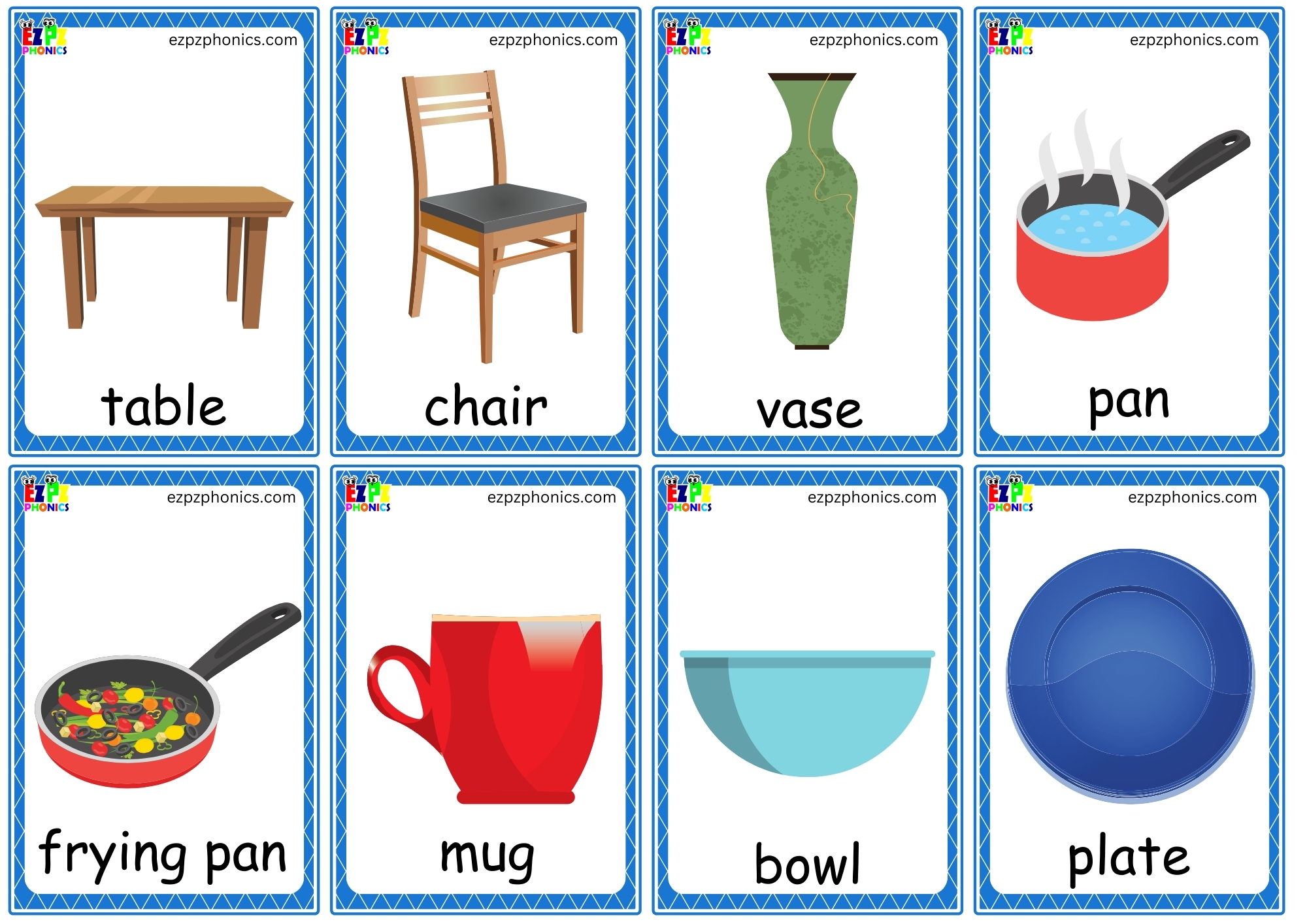 Dining Room and Kitchen Utensils Mini Flashcards and Game Cards PDF ...