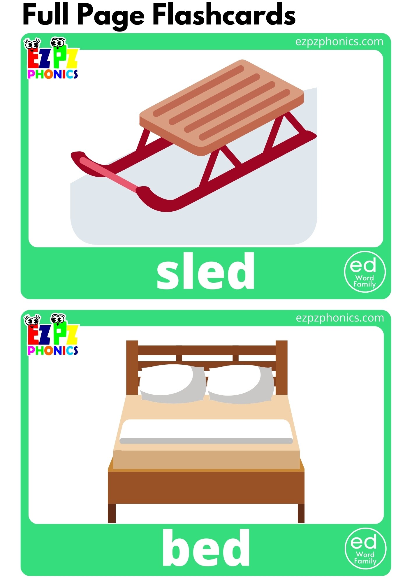 Letter Ee Words Phonics Flashcards with Images and Words Free Printable ...