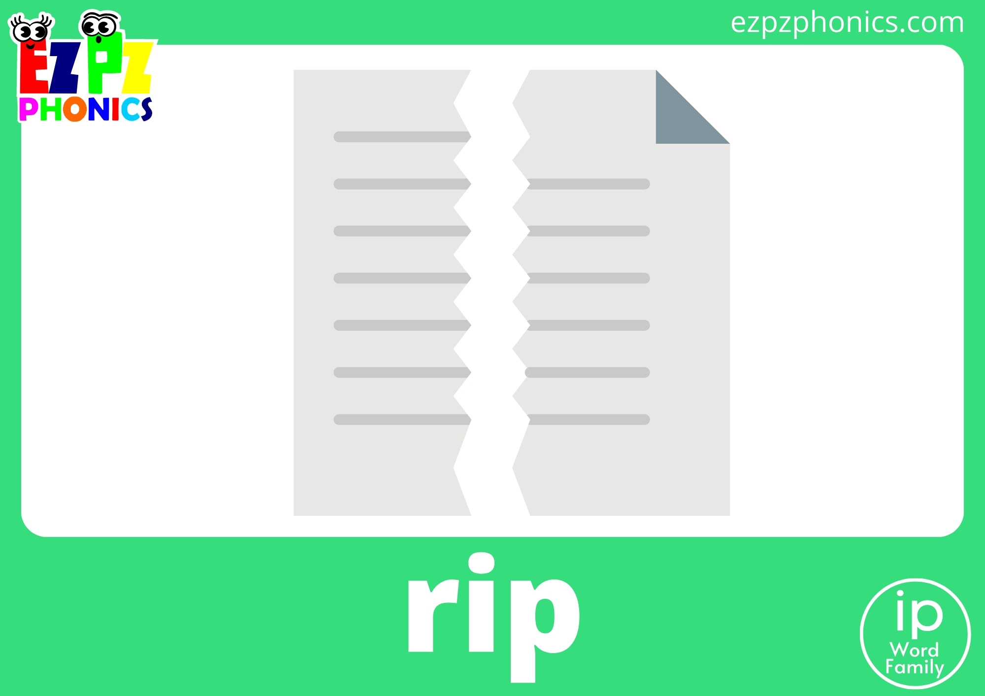 IP Word Family Full Page Flashcards With Words Free PDF Download or ...