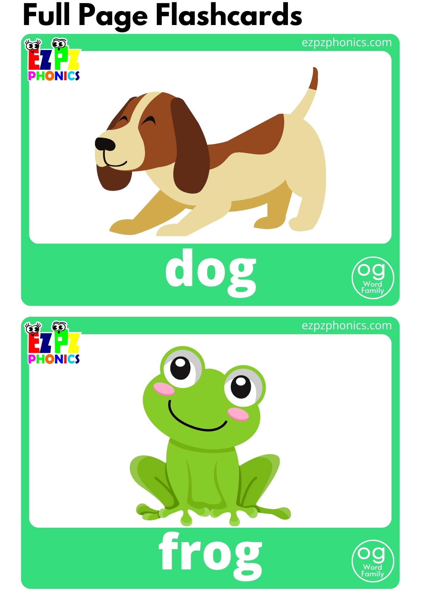 OG Word Family Full Page Flashcards With Words Phonics Letter Sounds ...