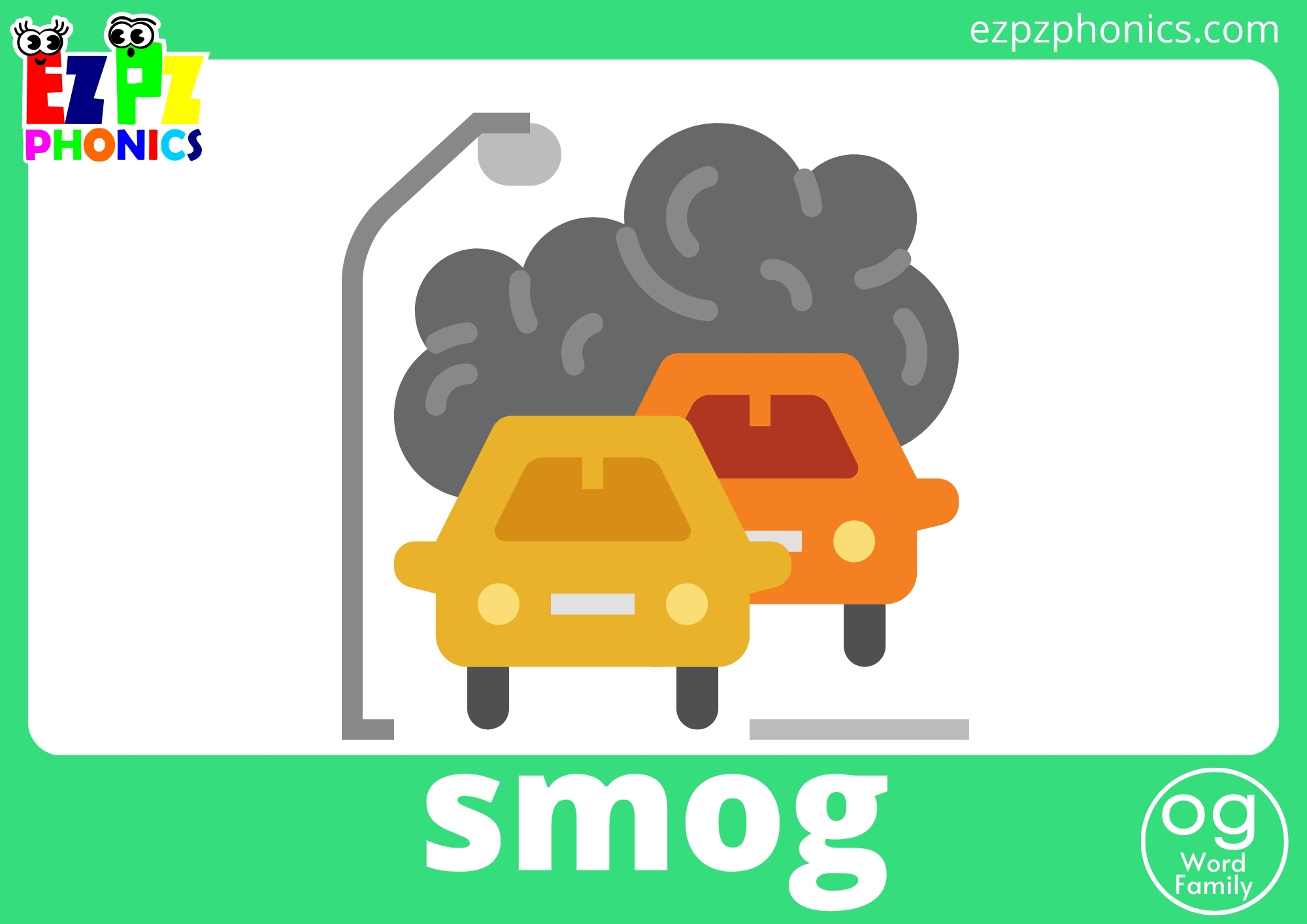 OG Word Family Full Page Flashcards With Words Phonics Letter Sounds ...