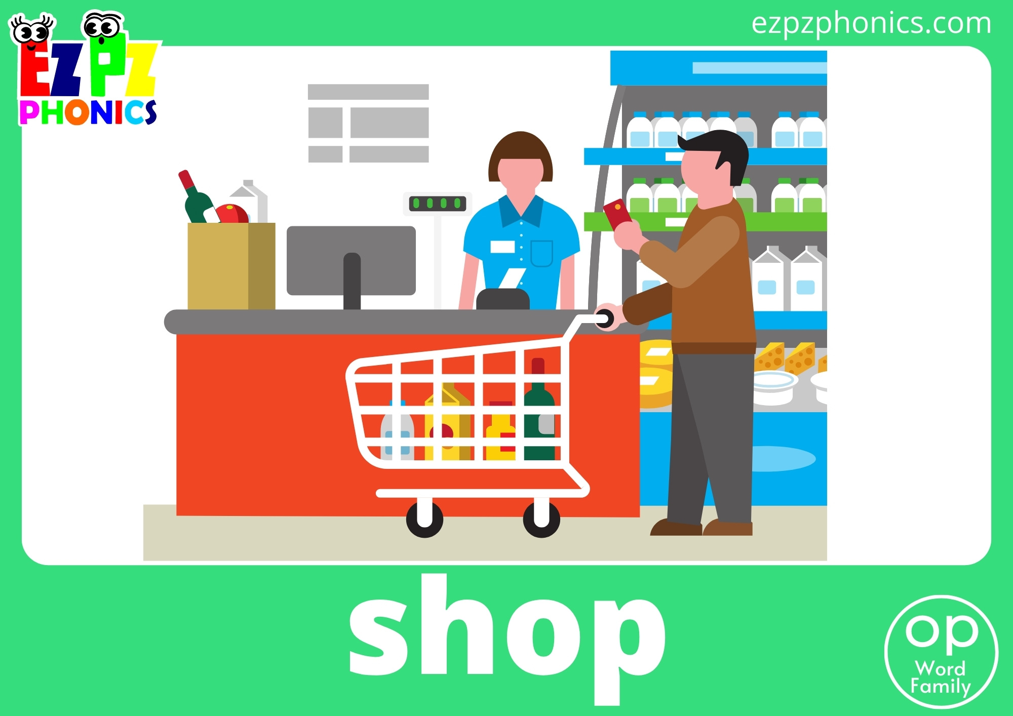 OP Word Family Full Page Flashcards With Words Phonics Letter Sounds ...