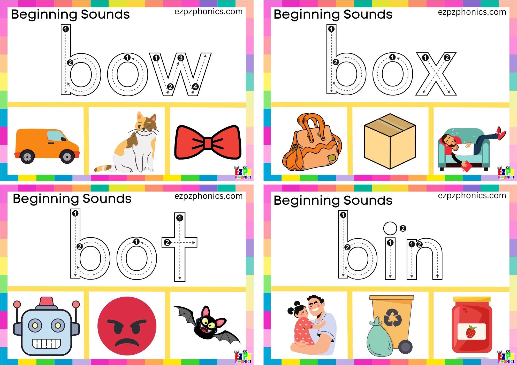 Letter B Trace The Word And Clip The Correct Image Card 1 - ezpzphonics.com