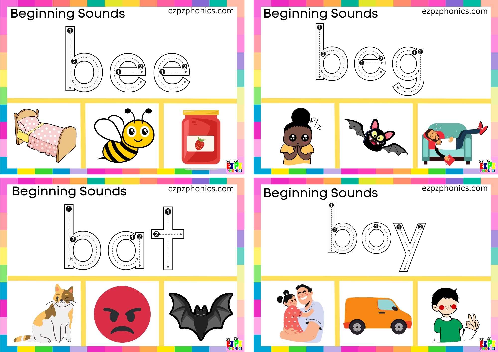 Letter B Trace The Word And Clip The Correct Image Card 2 - ezpzphonics.com