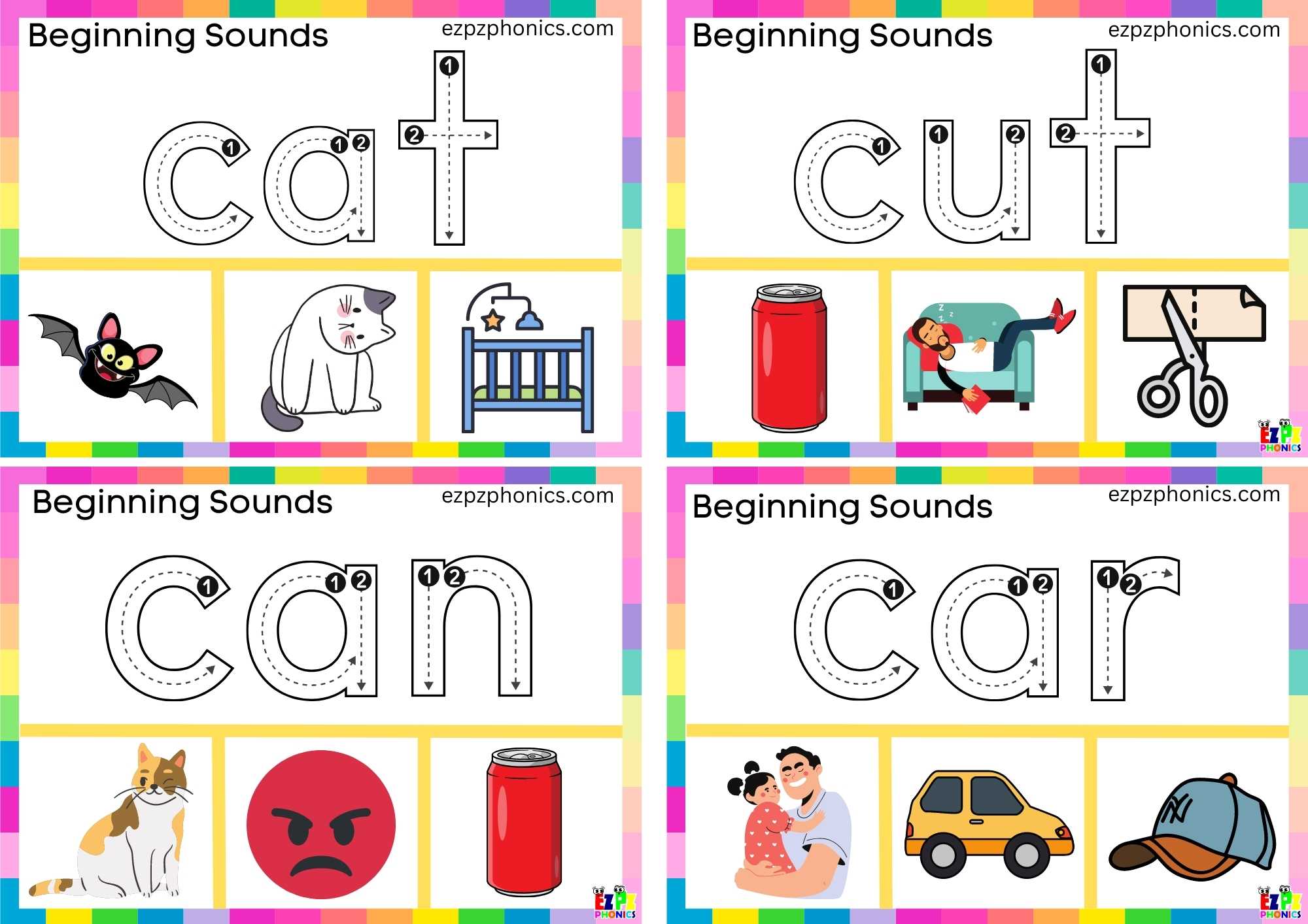 Letter C Trace The Word And Clip The Correct Image Card 1 - ezpzphonics.com