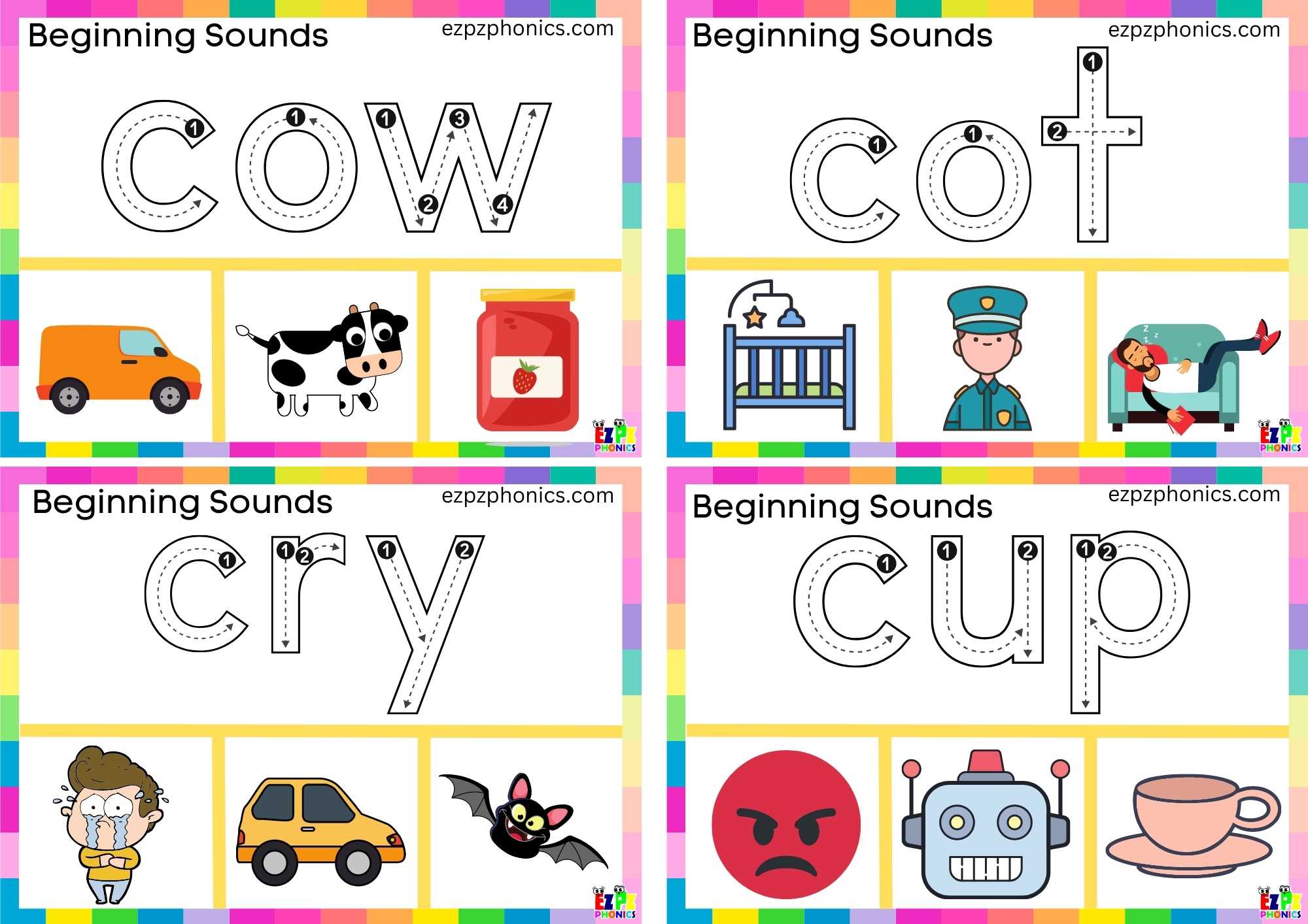Letter C Trace The Word And Clip The Correct Image Card 2 - ezpzphonics.com