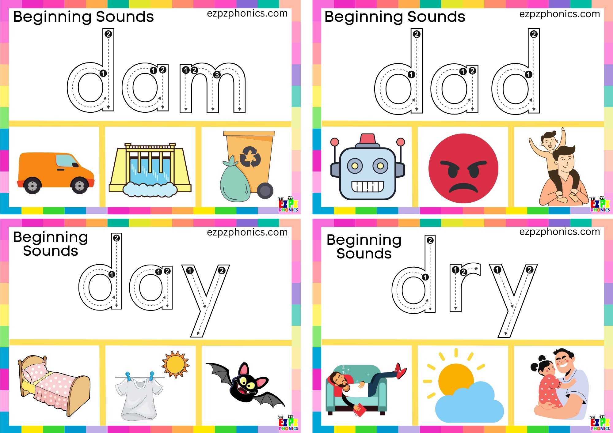 Letter D Trace The Word And Clip The Correct Image Card 2 - ezpzphonics.com