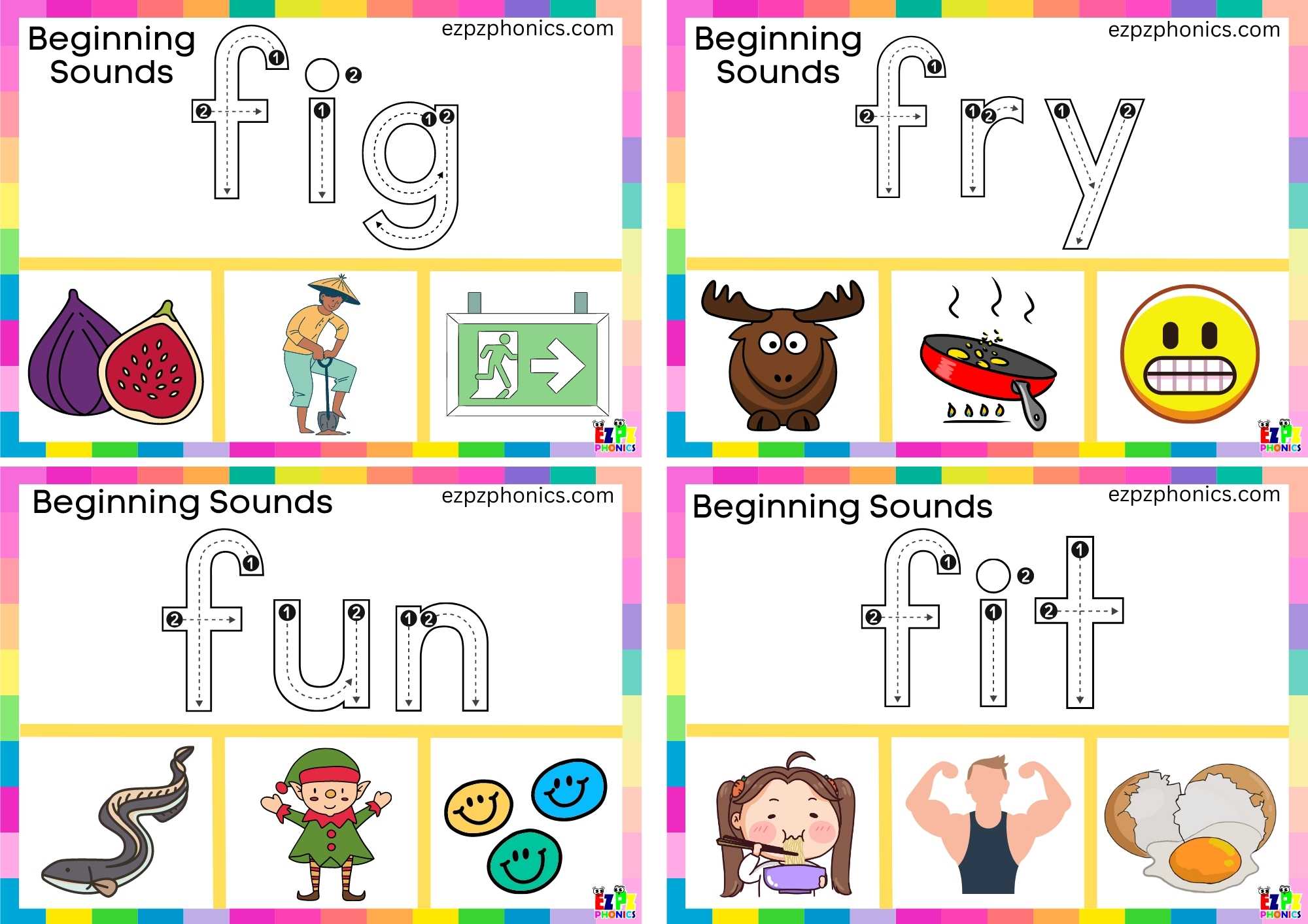 Letter F Trace The Word And Clip The Correct Image Card 1 - ezpzphonics.com