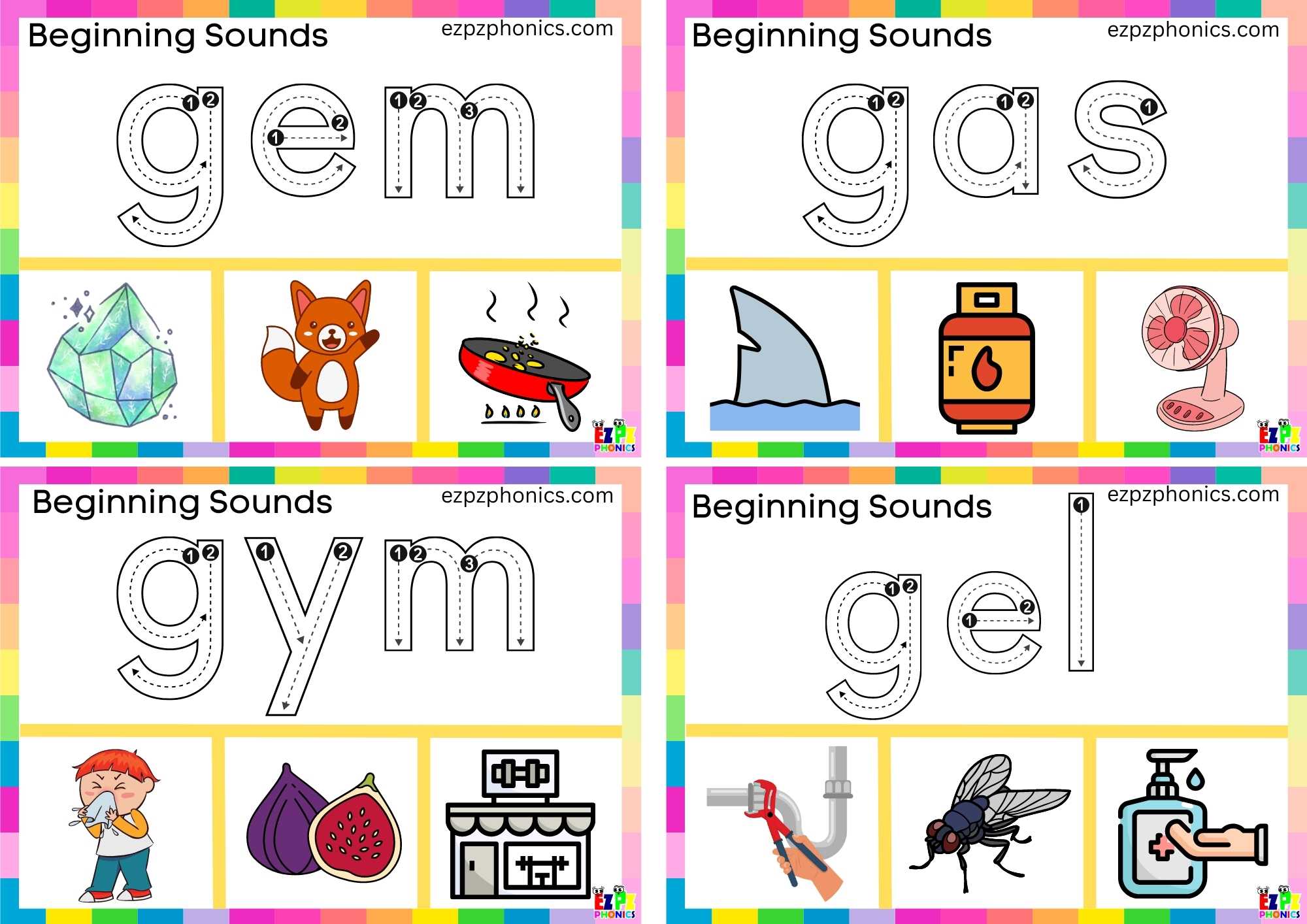 Letter G Trace The Word And Clip The Correct Image Card 1 - ezpzphonics.com