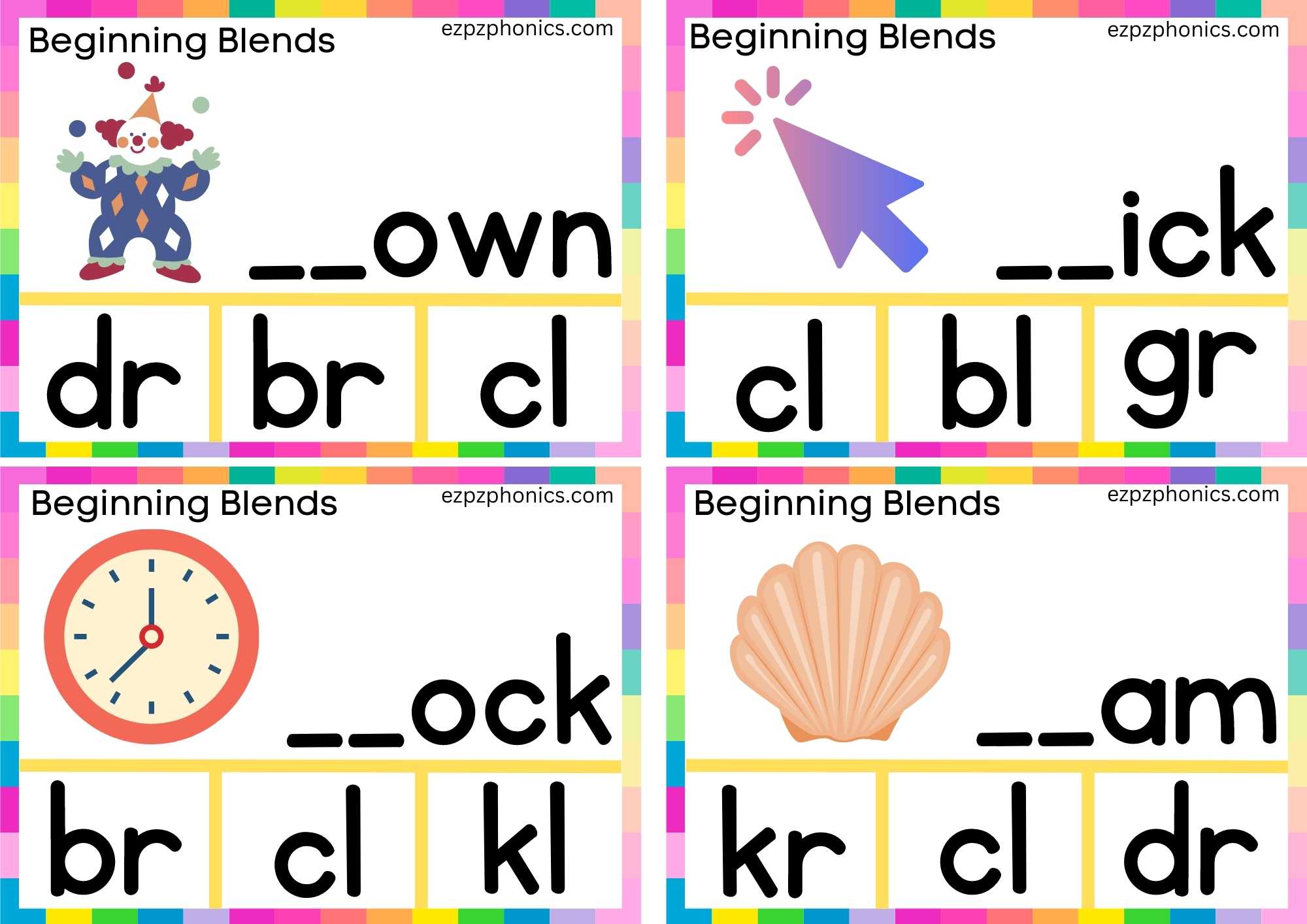 CL Beginning Blends Clip Cards Finish The Words And Clip The Correct ...