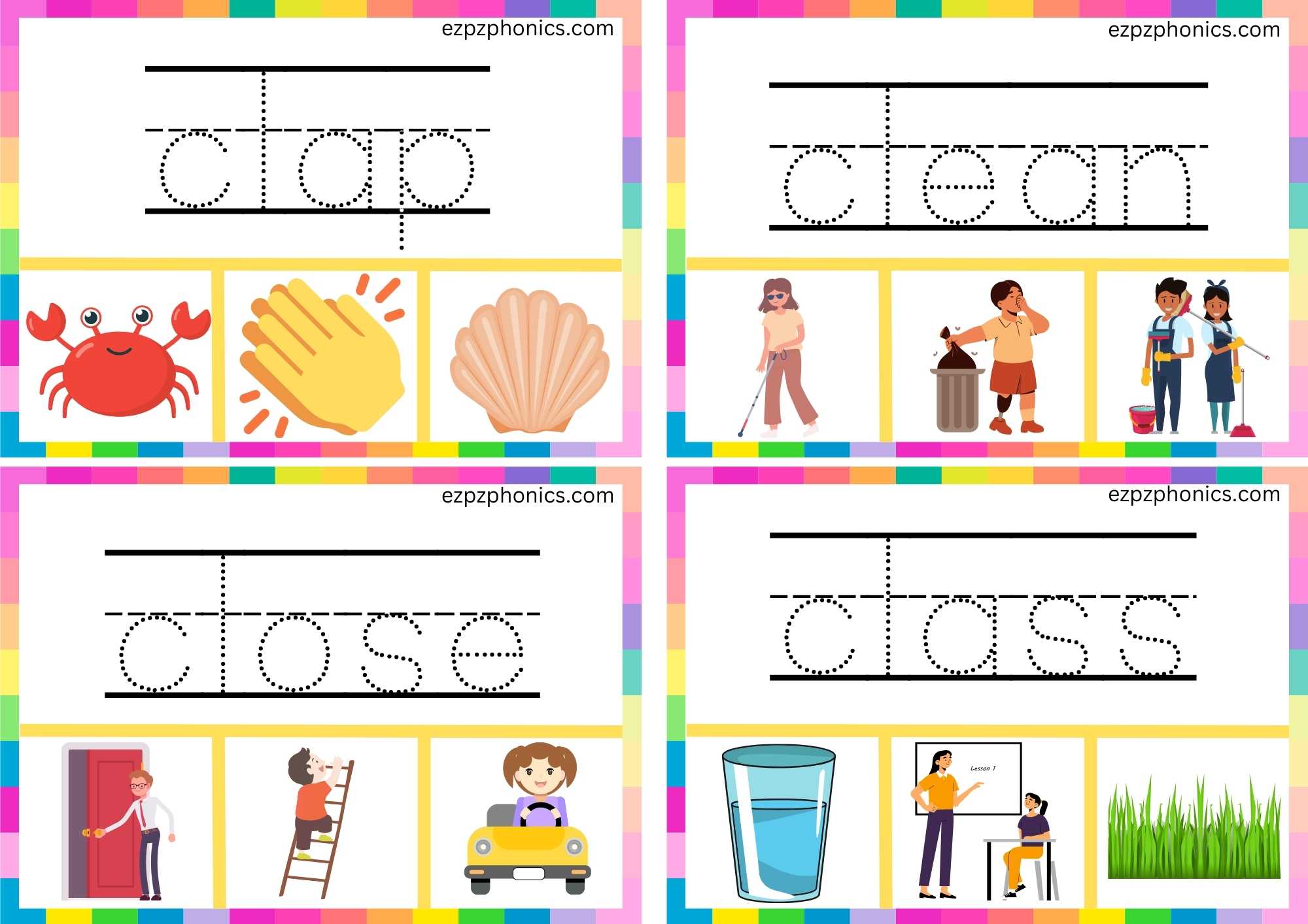 CL Beginning Blends Clip Cards Trace The Words And Clip The Correct ...
