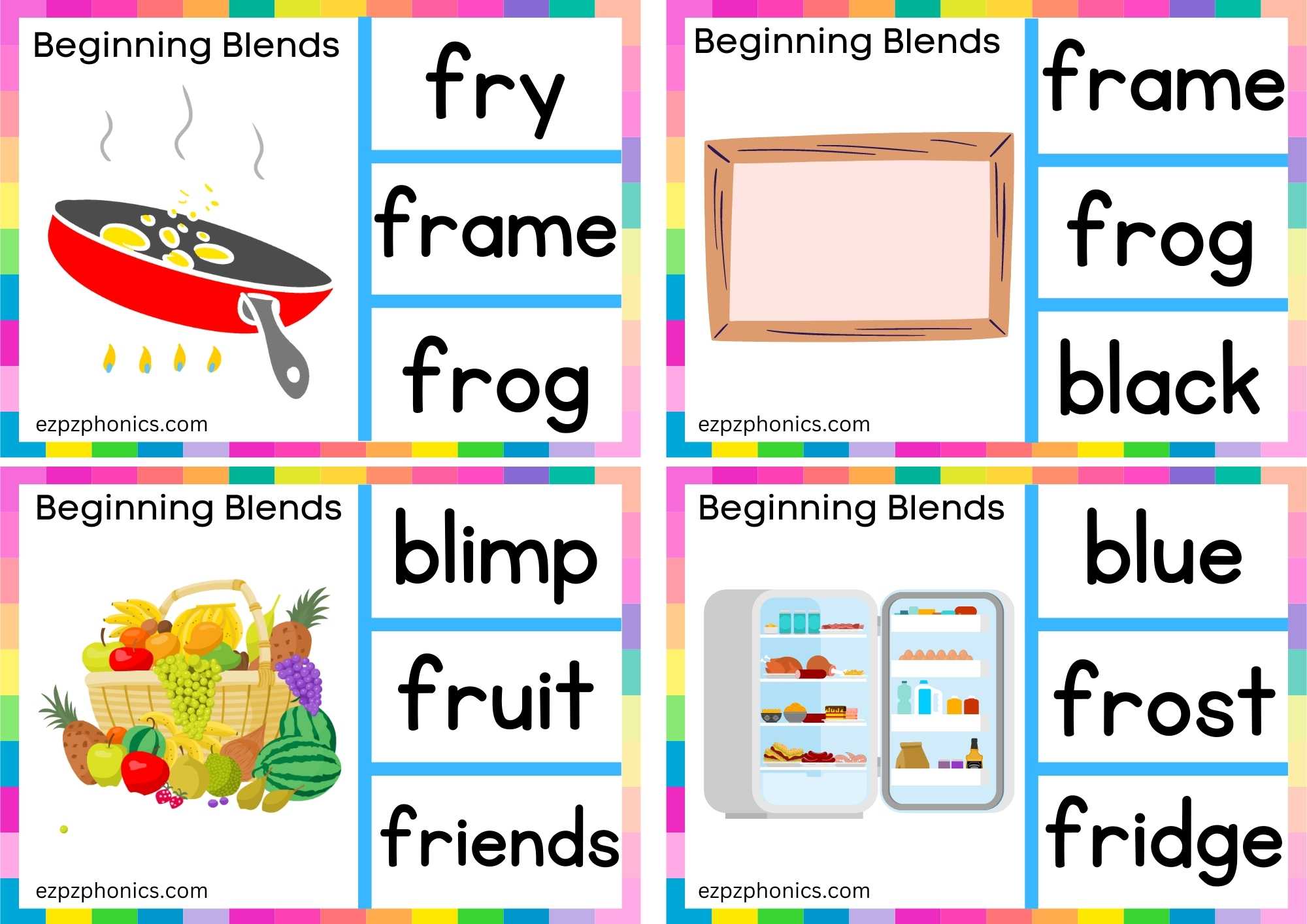 FR Beginning Blends Clip Cards Look At The Image And Clip The Correct ...