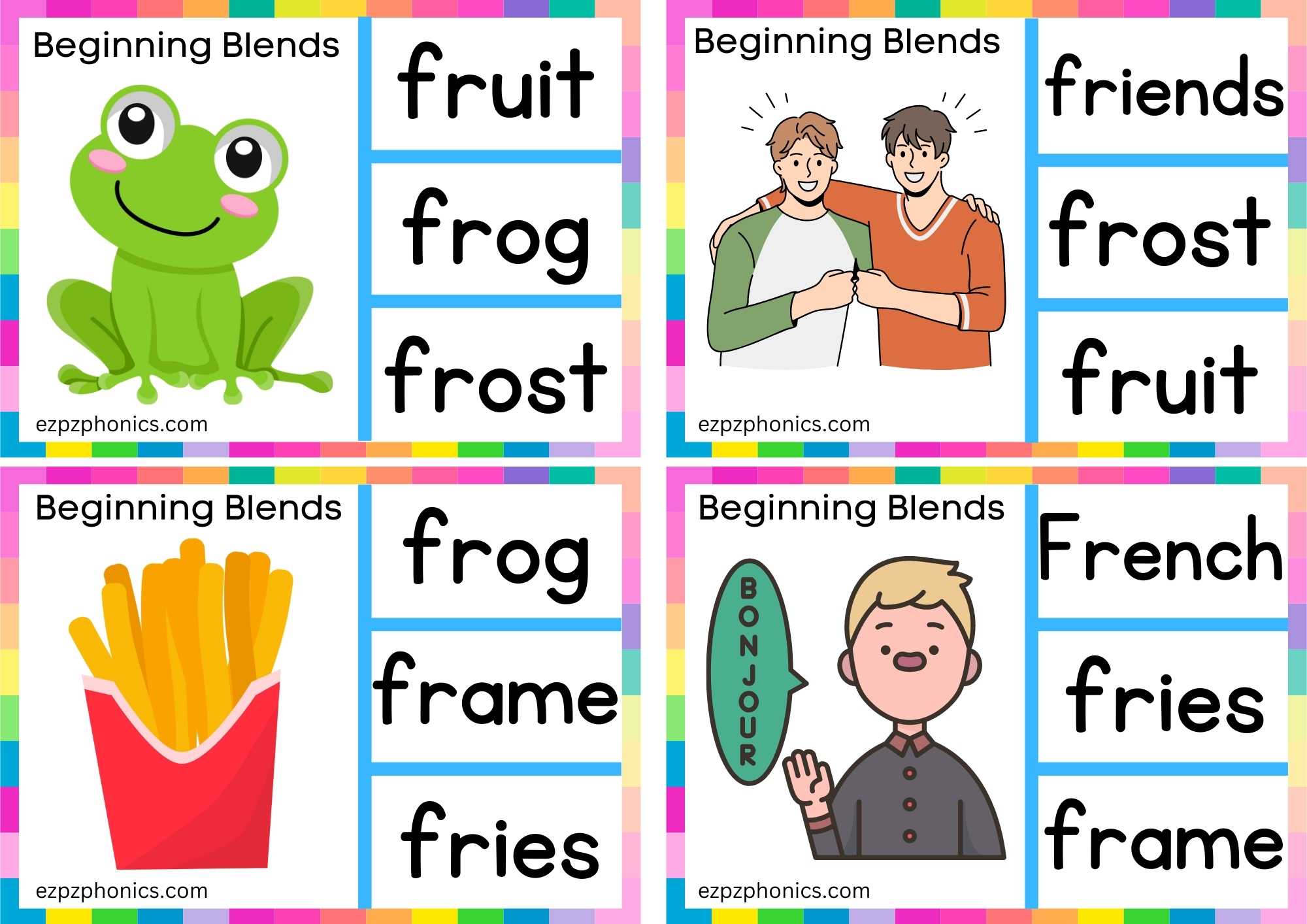 FR Beginning Blends Clip Cards Look At The Image And Clip The Correct ...