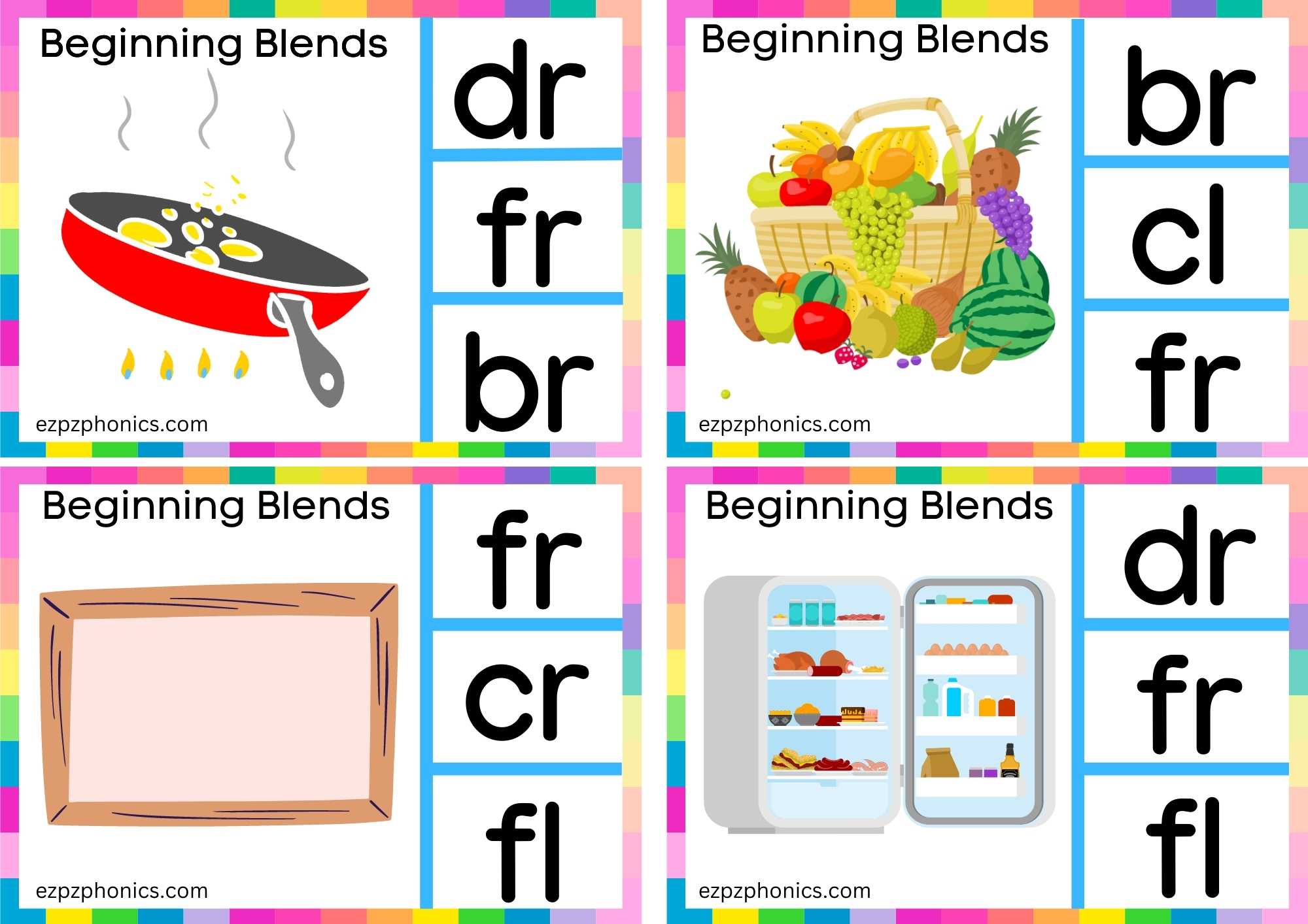 FR Beginning Blends Clip Cards Look At The Images And Clip The Correct ...