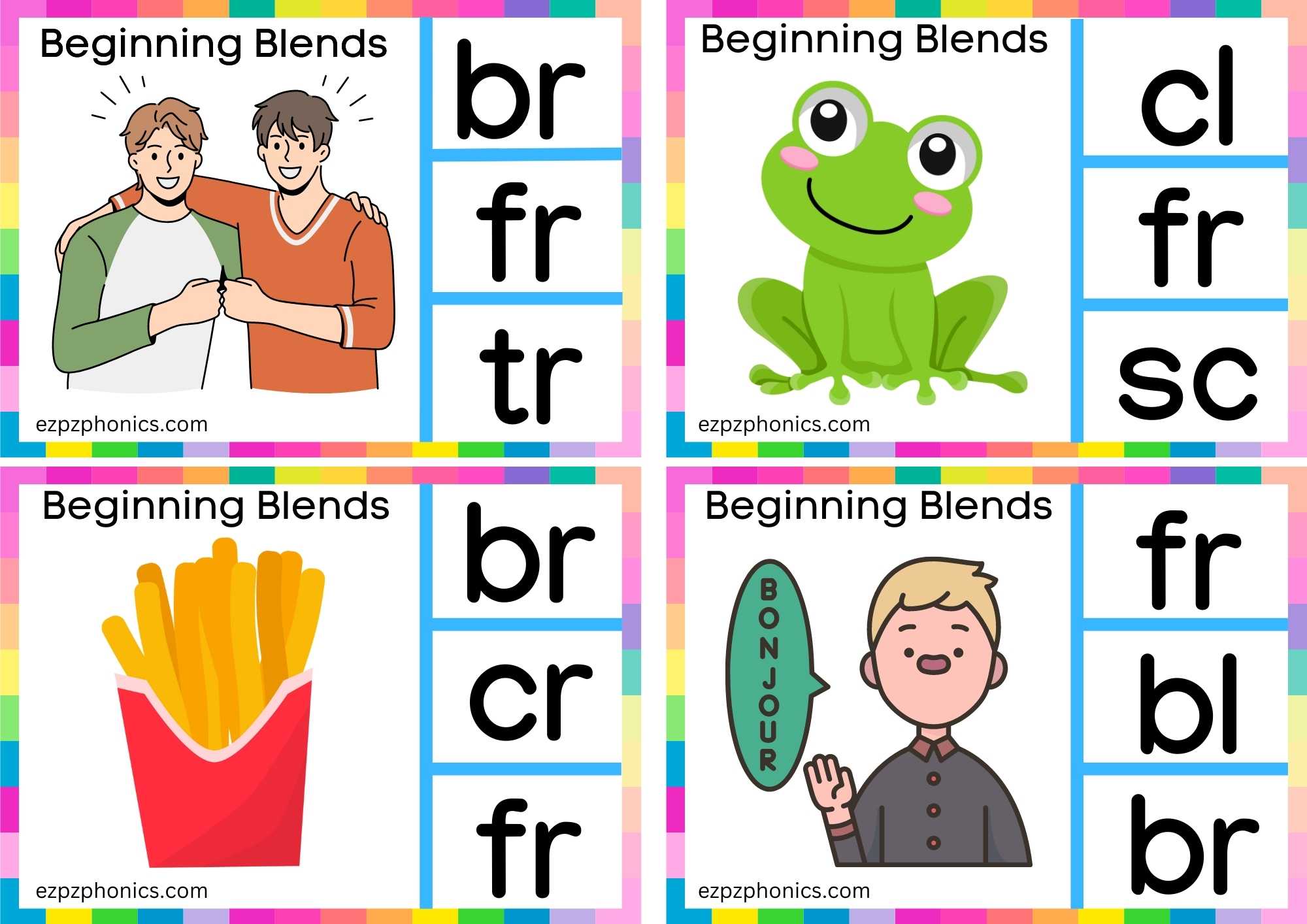 FR Beginning Blends Clip Cards Look At The Images And Clip The Correct ...