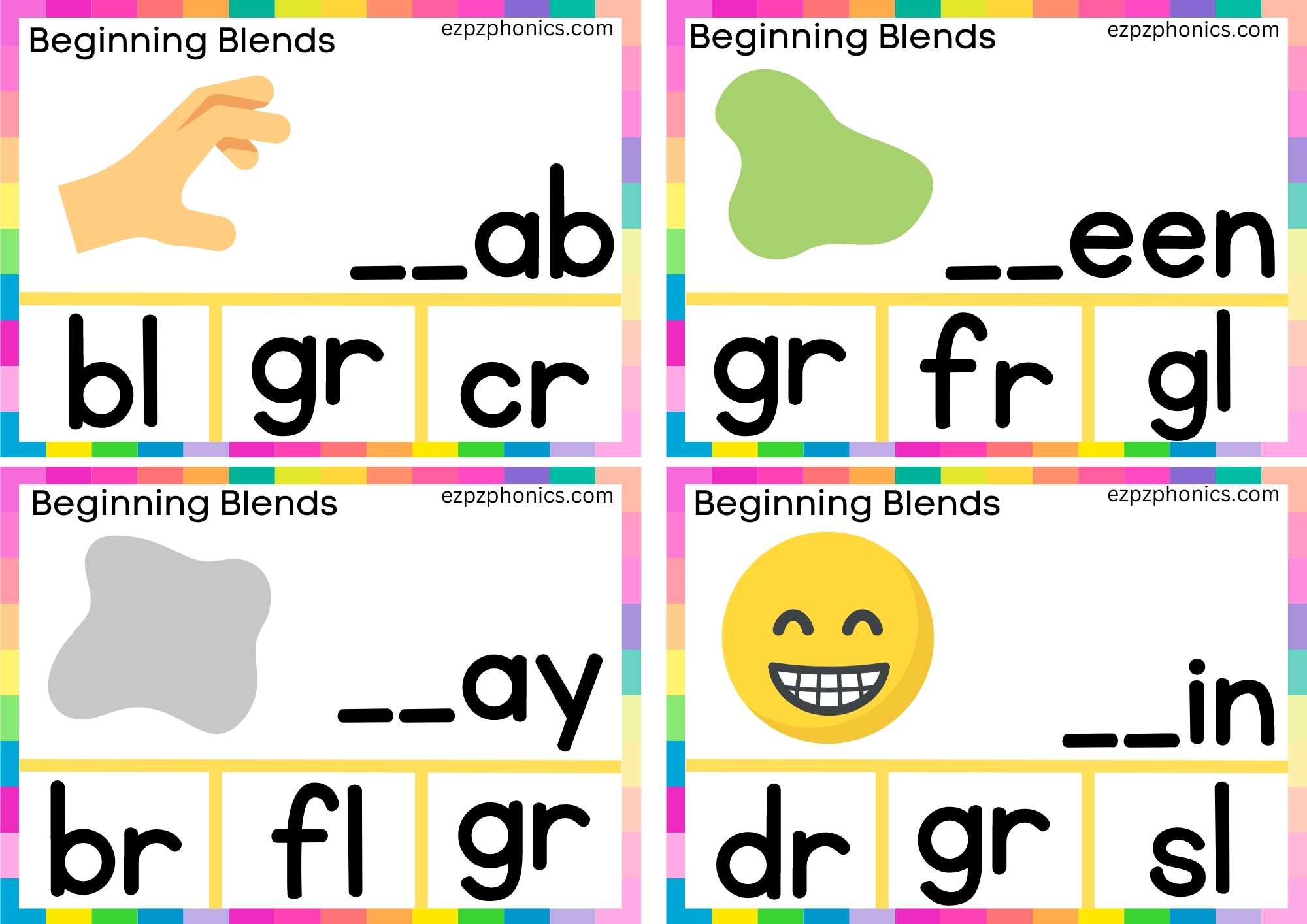GR Beginning Blends Clip Cards Finish The Words And Clip The Correct ...