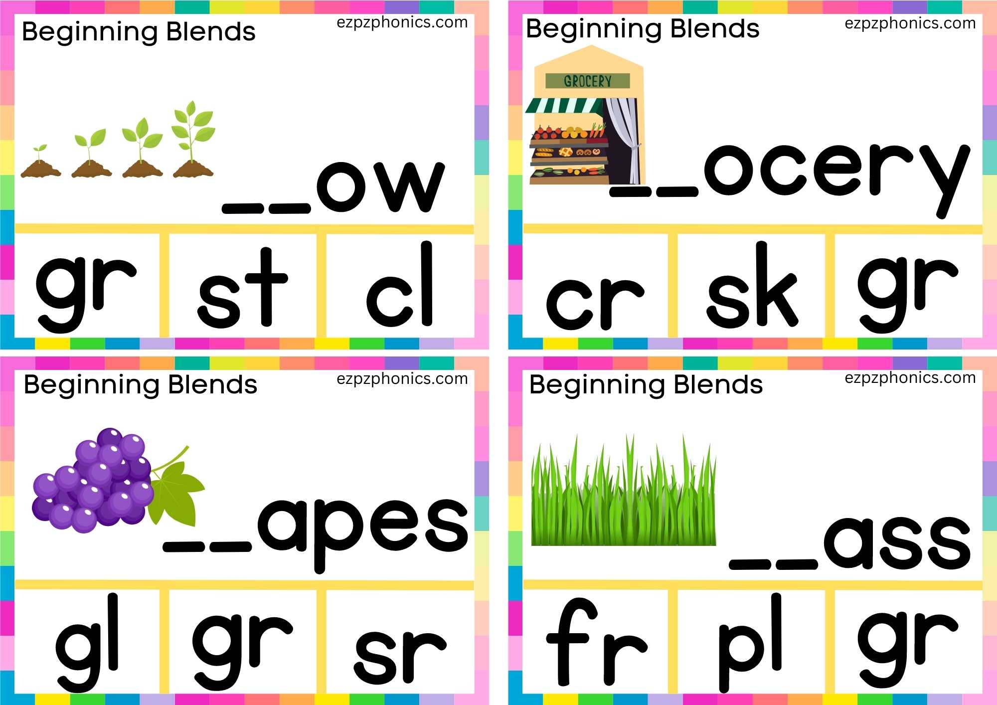 GR Beginning Blends Clip Cards Finish The Words And Clip The Correct ...
