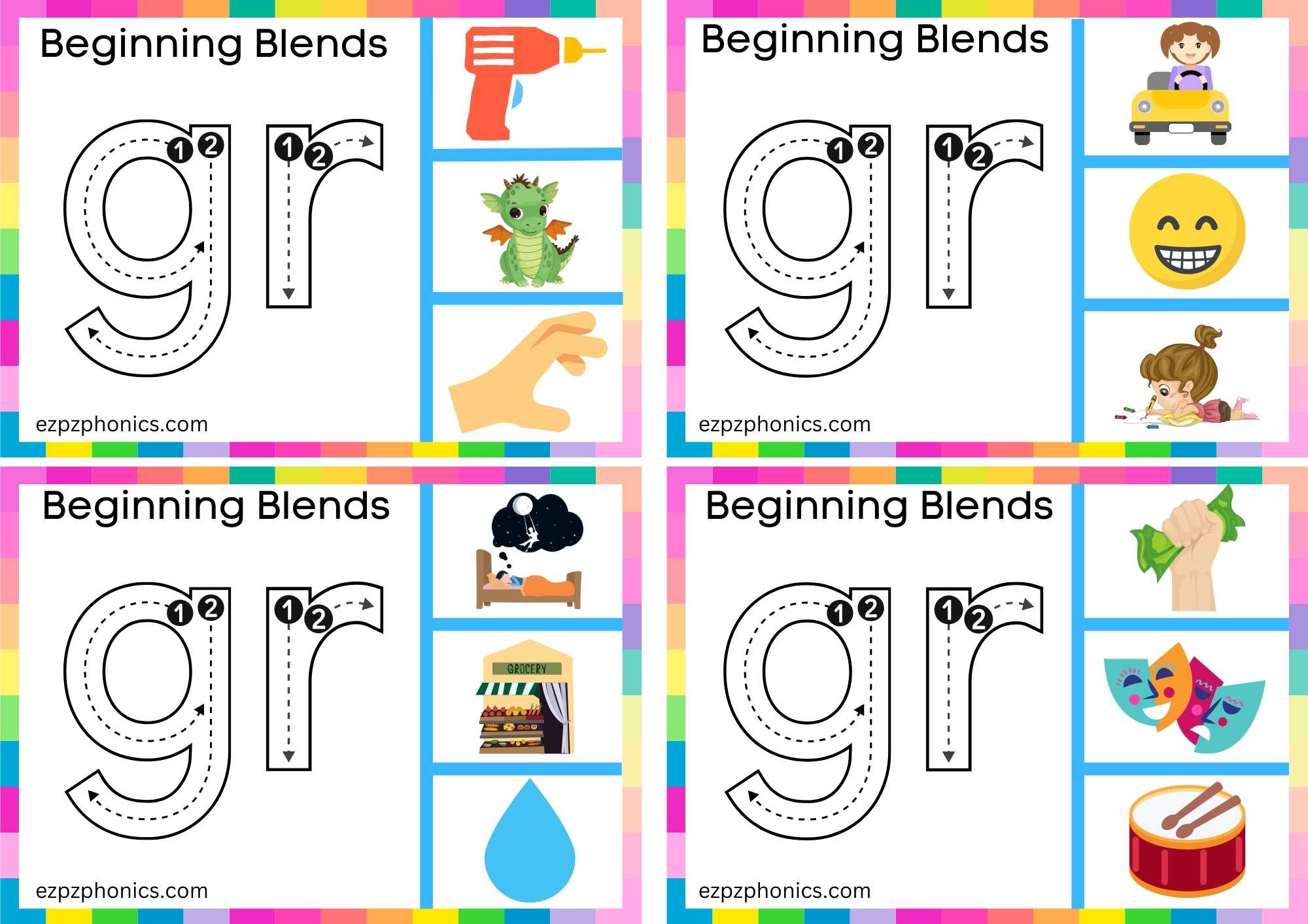 GR Beginning Blends Clip Cards Trace The Letters And Clip The Correct ...