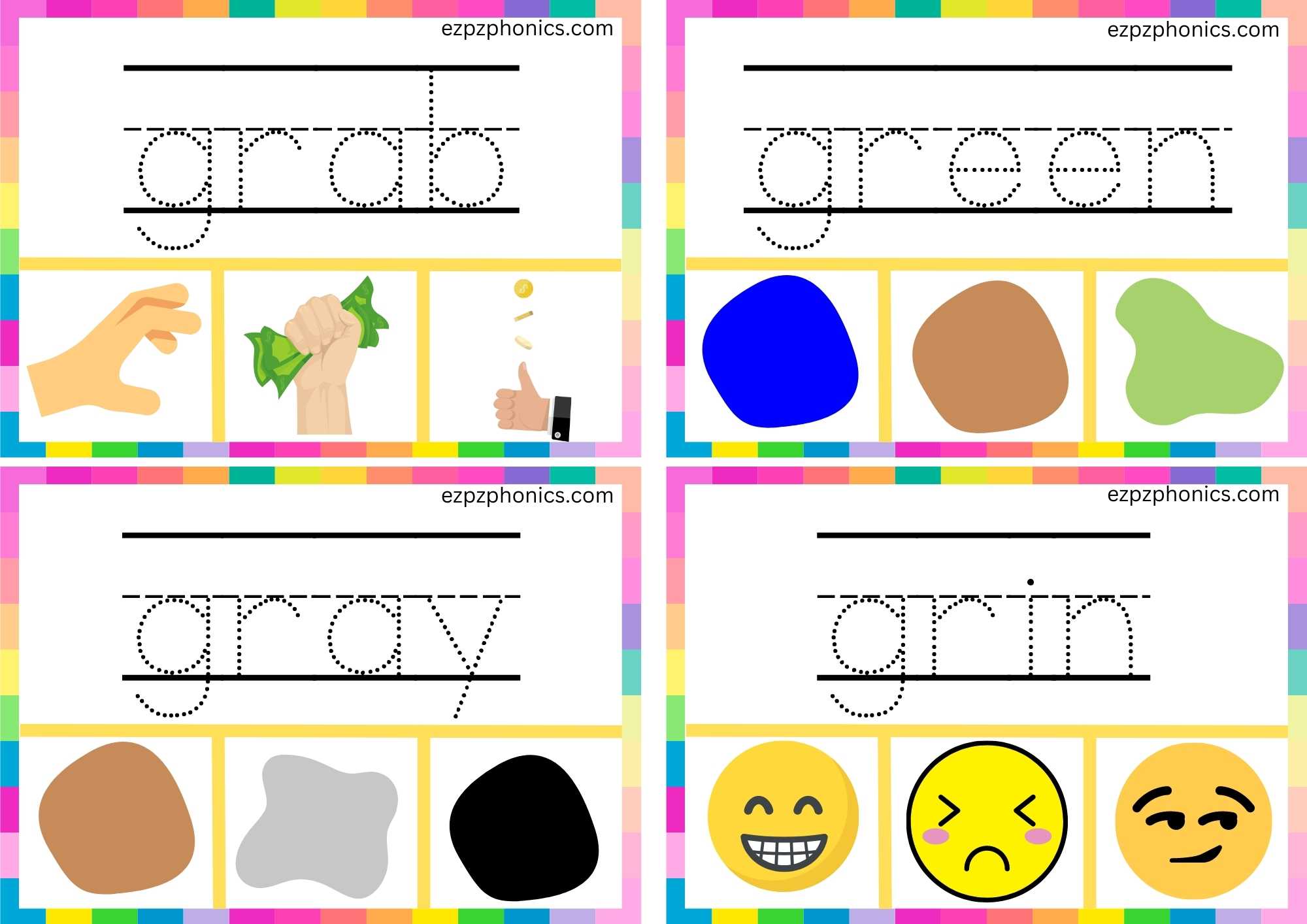 GR Beginning Blends Clip Cards Trace The Words And Clip The Correct ...